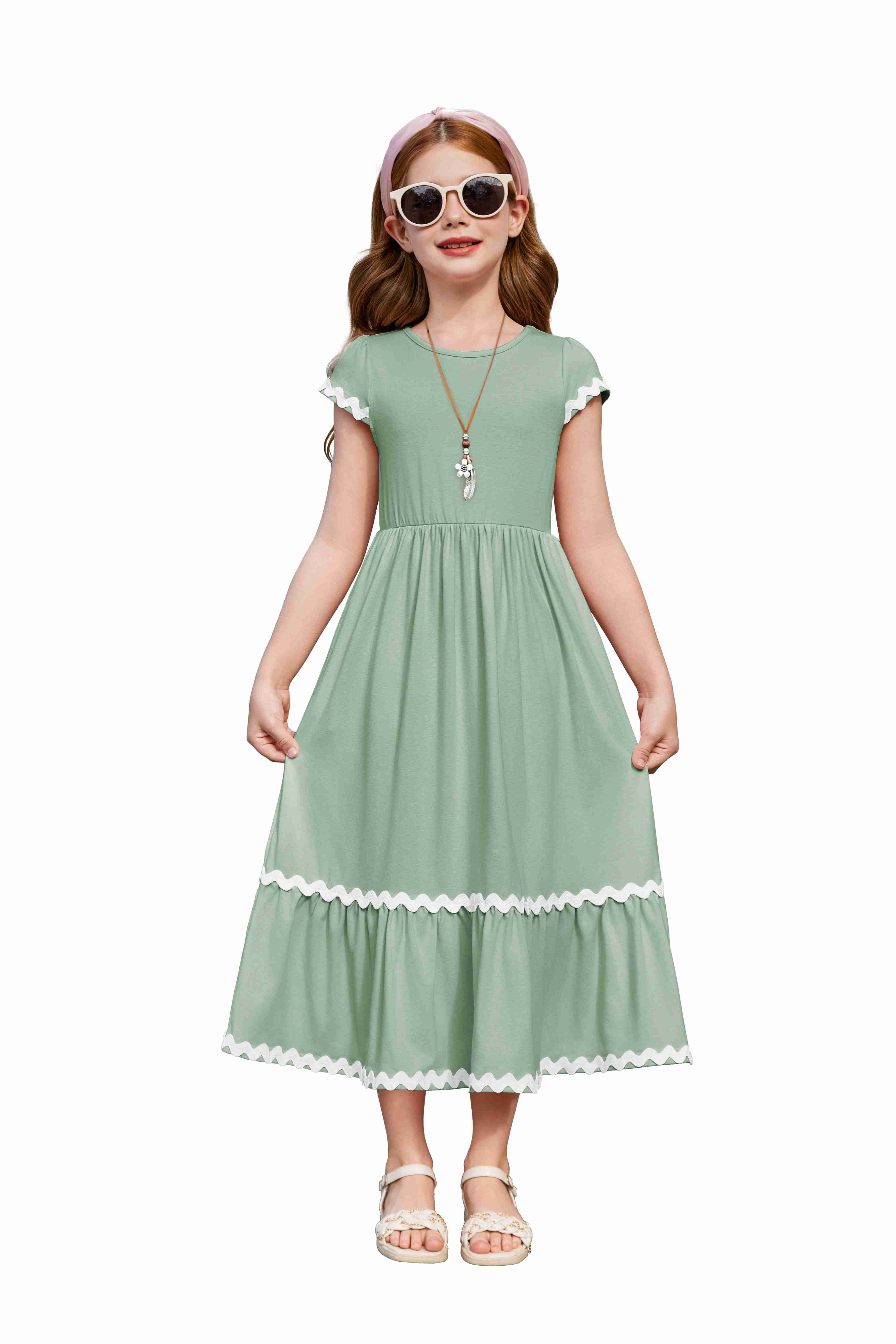 Arshiner Girls Summer Maxi Dresses Short Sleeve Casual Flowy Tiered A ...