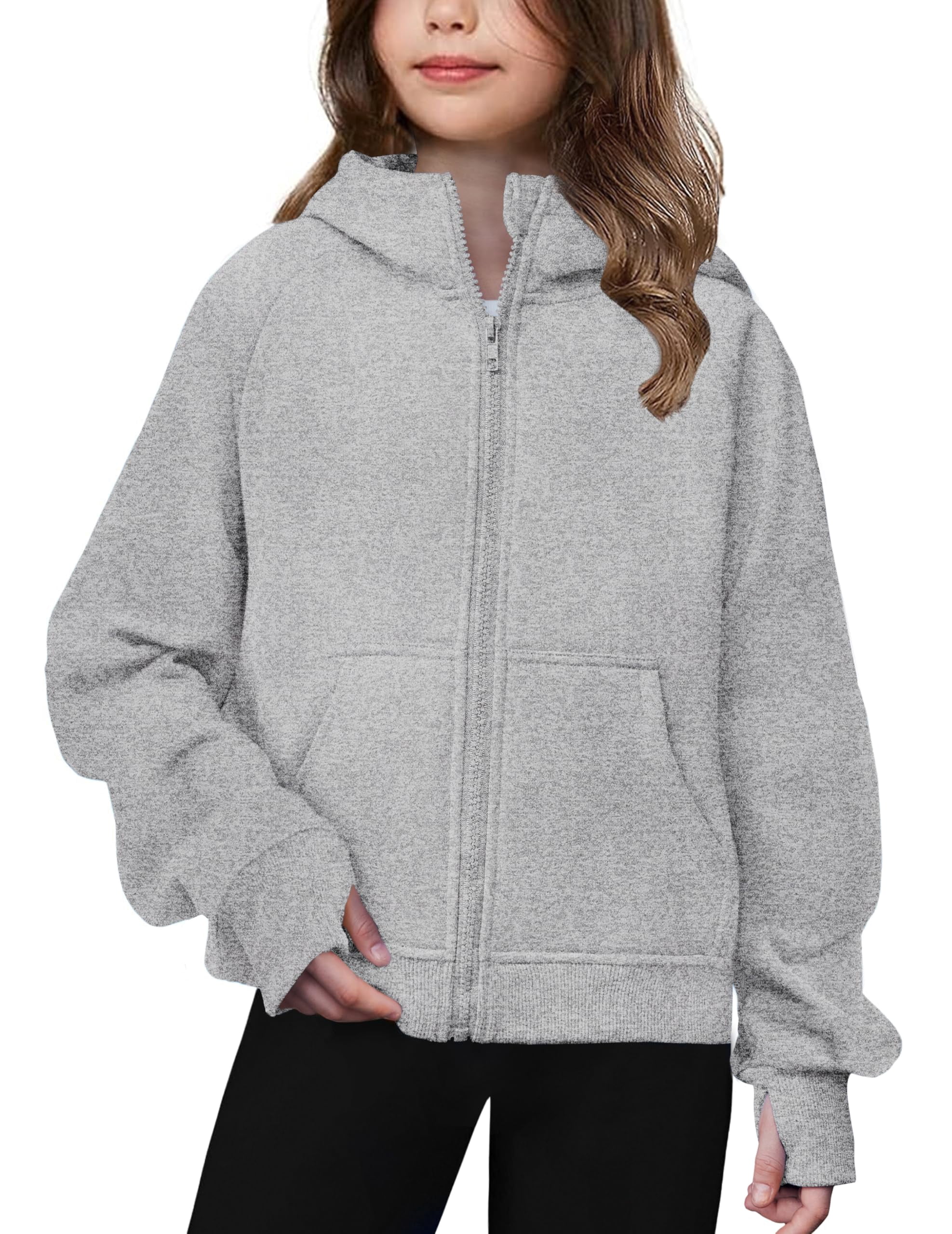 Arshiner Girls Zip Up Hoodies Black Teen Hooded Sweatshirts Fleece ...