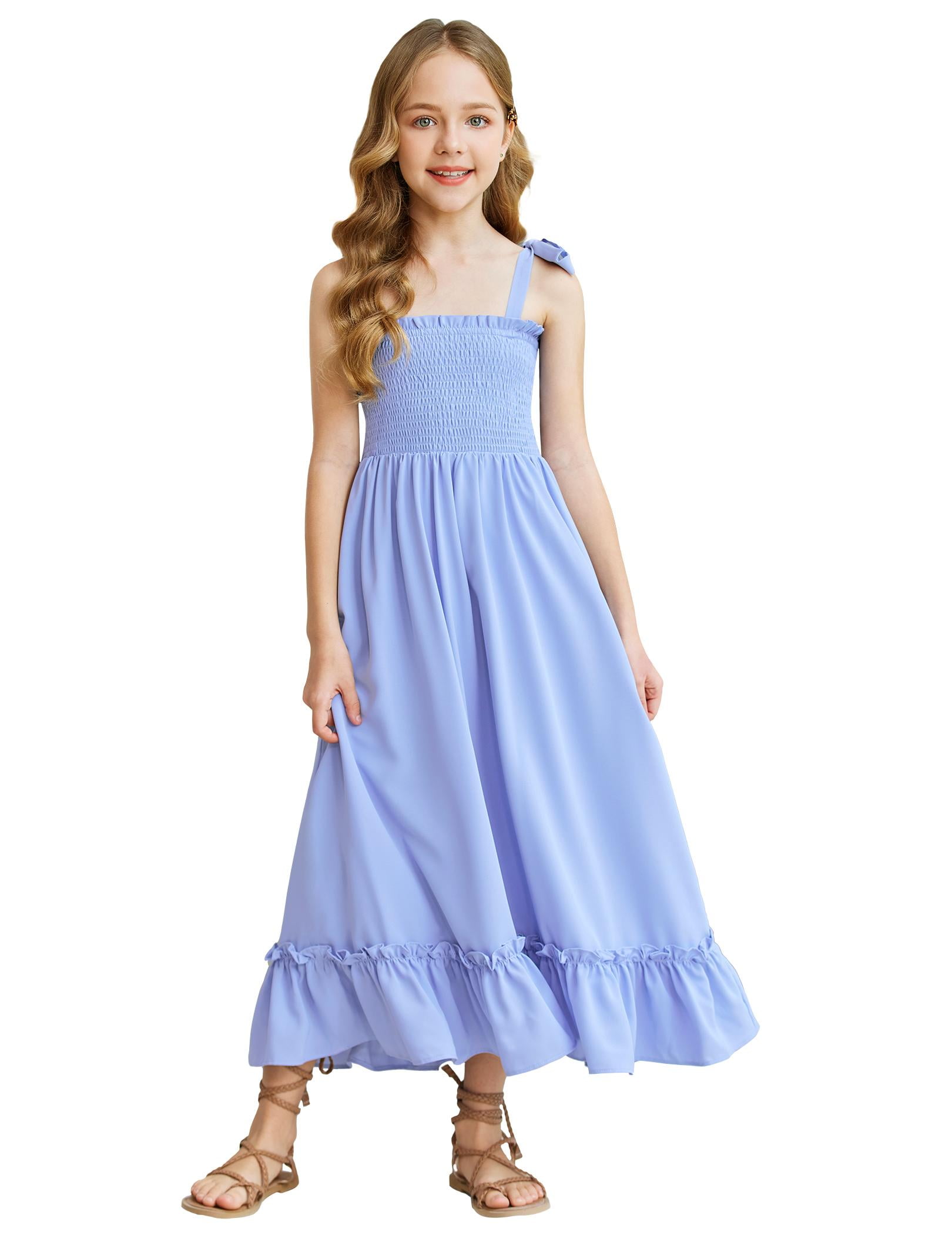 Arshiner Mexican Dress for Girls Smocked Spaghetti Strap Long Dresses ...