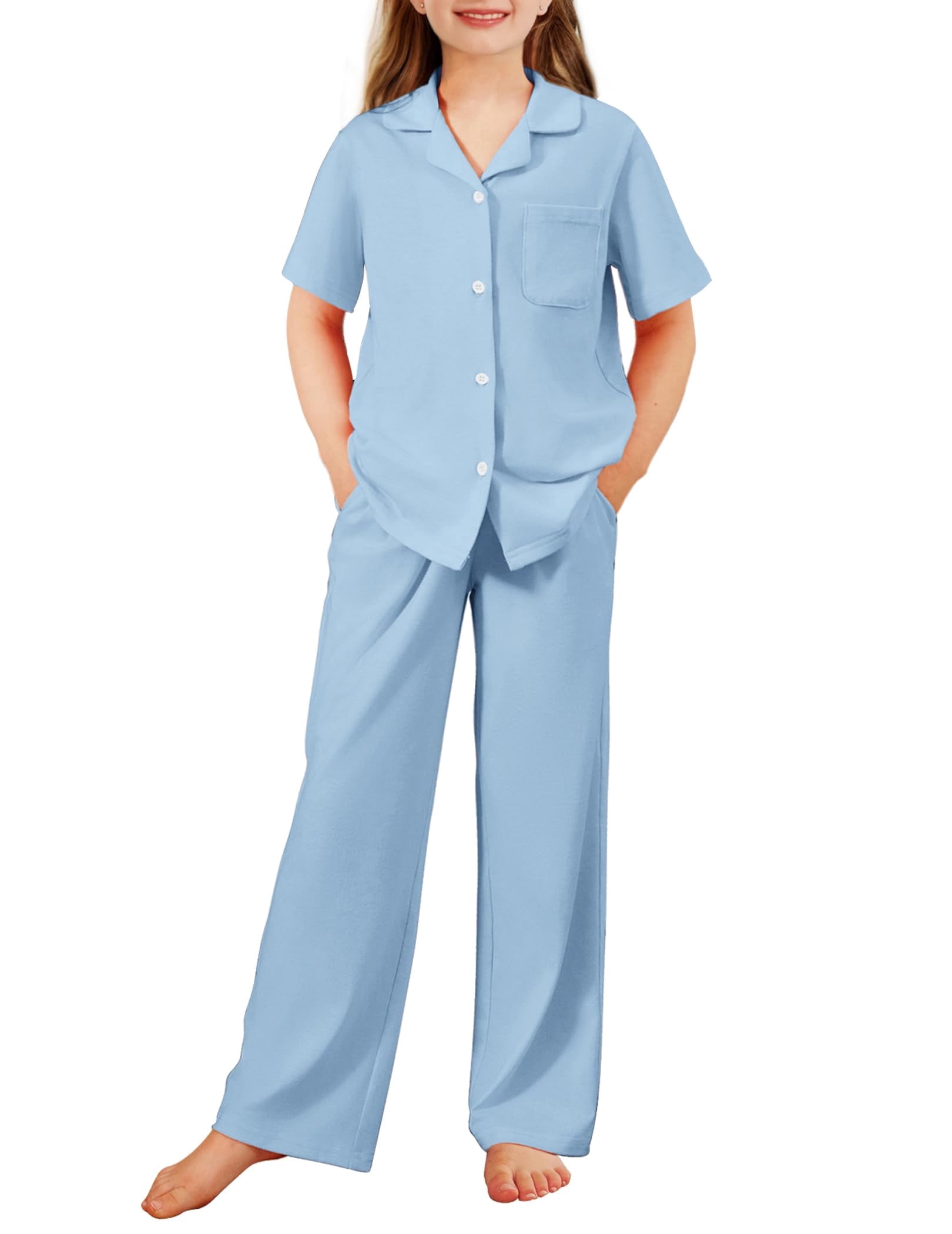 Arshiner Pajamas for Girls Short Sleeve Long Pants Outfit 2 Piece ...