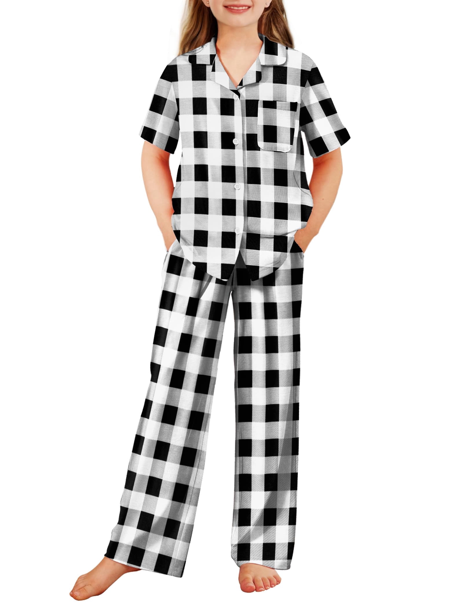 Arshiner Pajamas for Girls Short Sleeve Long Pants Outfit 2 Piece ...