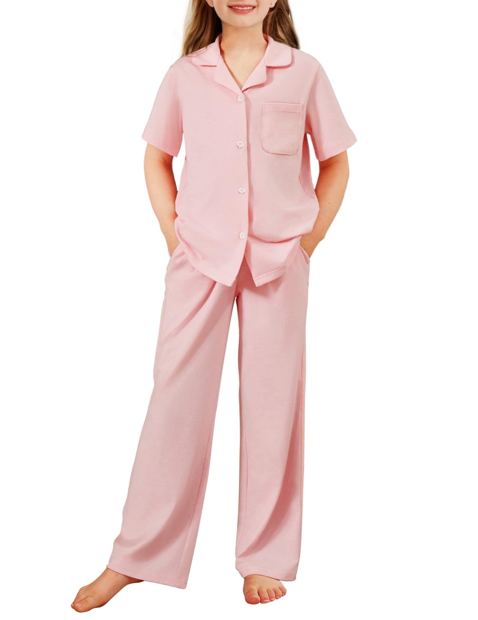 Arshiner Pajamas for Girls Short Sleeve Long Pants Outfit 2 Piece ...