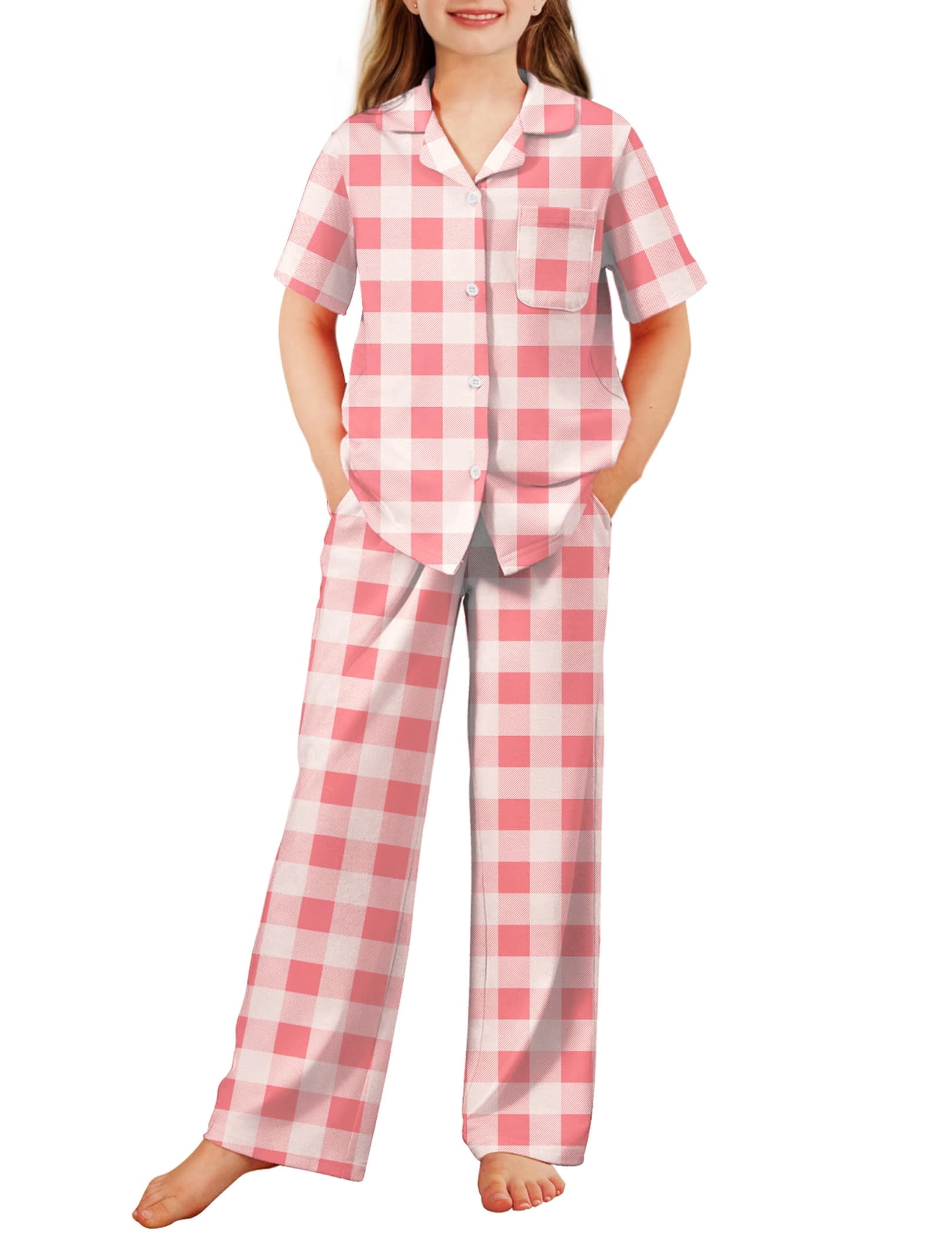 Arshiner Pajamas for Girls Short Sleeve Long Pants Outfit 2 Piece ...