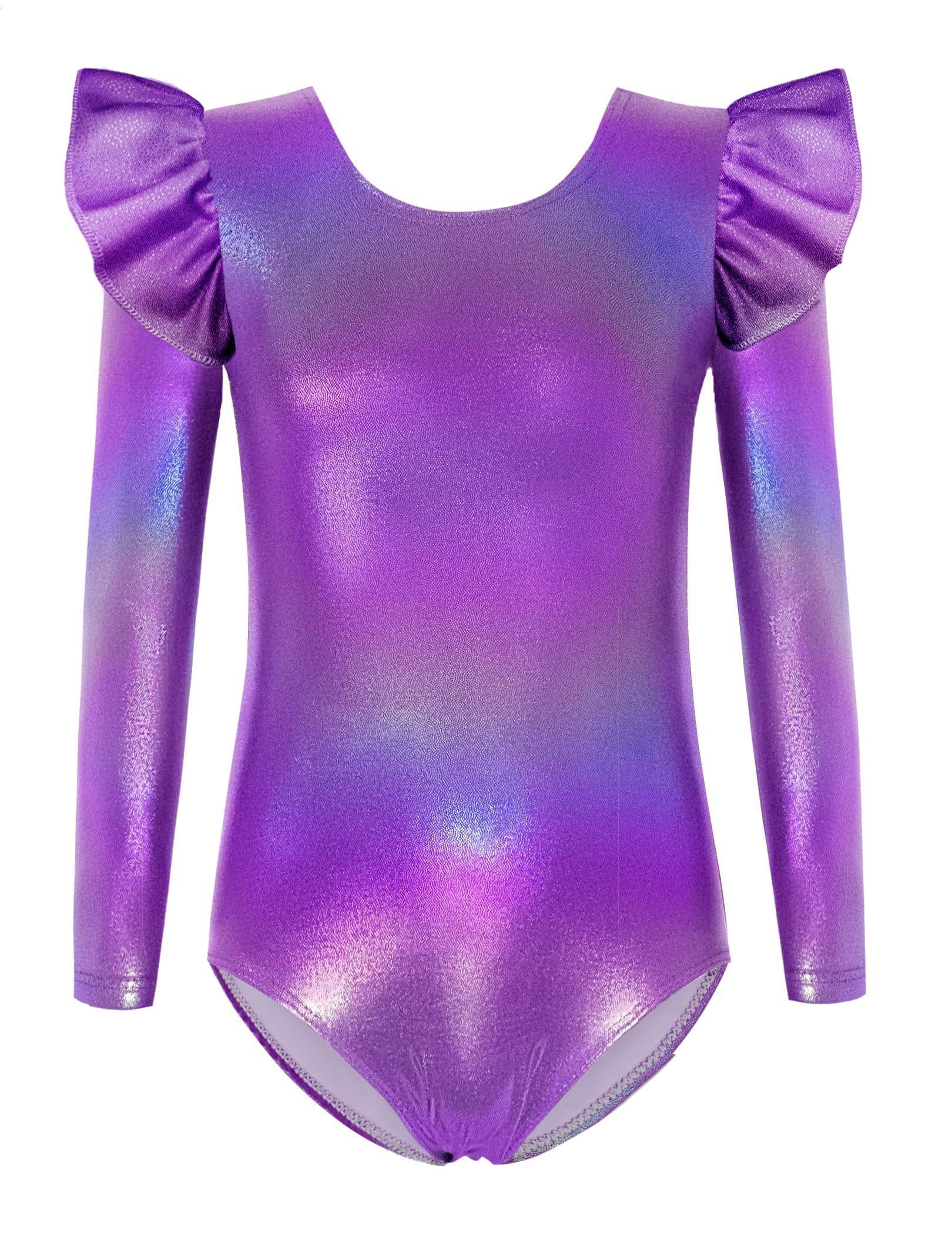 Arshiner Ruffle Long Sleeve Leotard for Girls Ballet Leotards Low Back ...