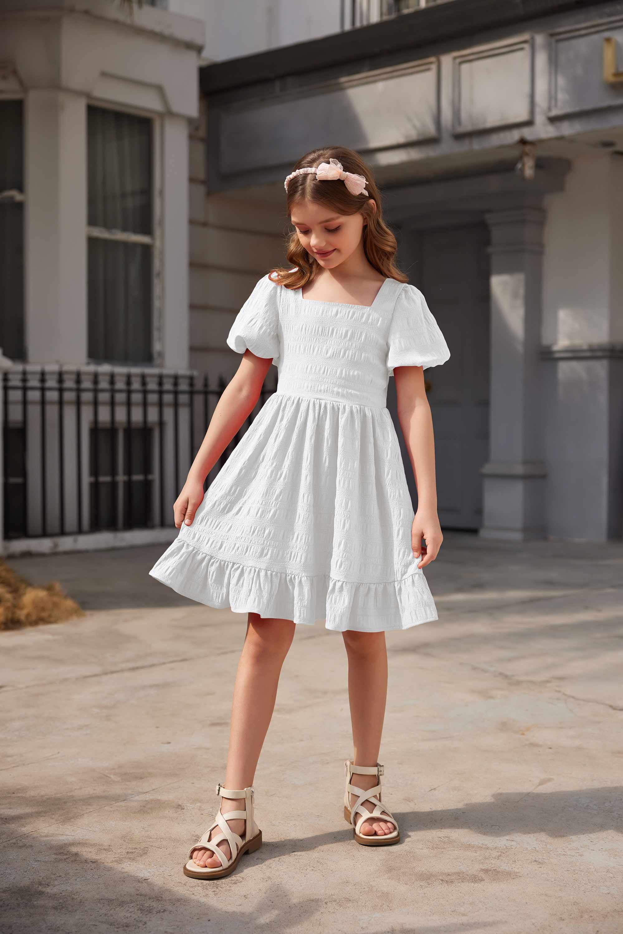 Arshiner Tween Girls Dresses Summer Semi-Formal Party Puff Sleeve Cut ...