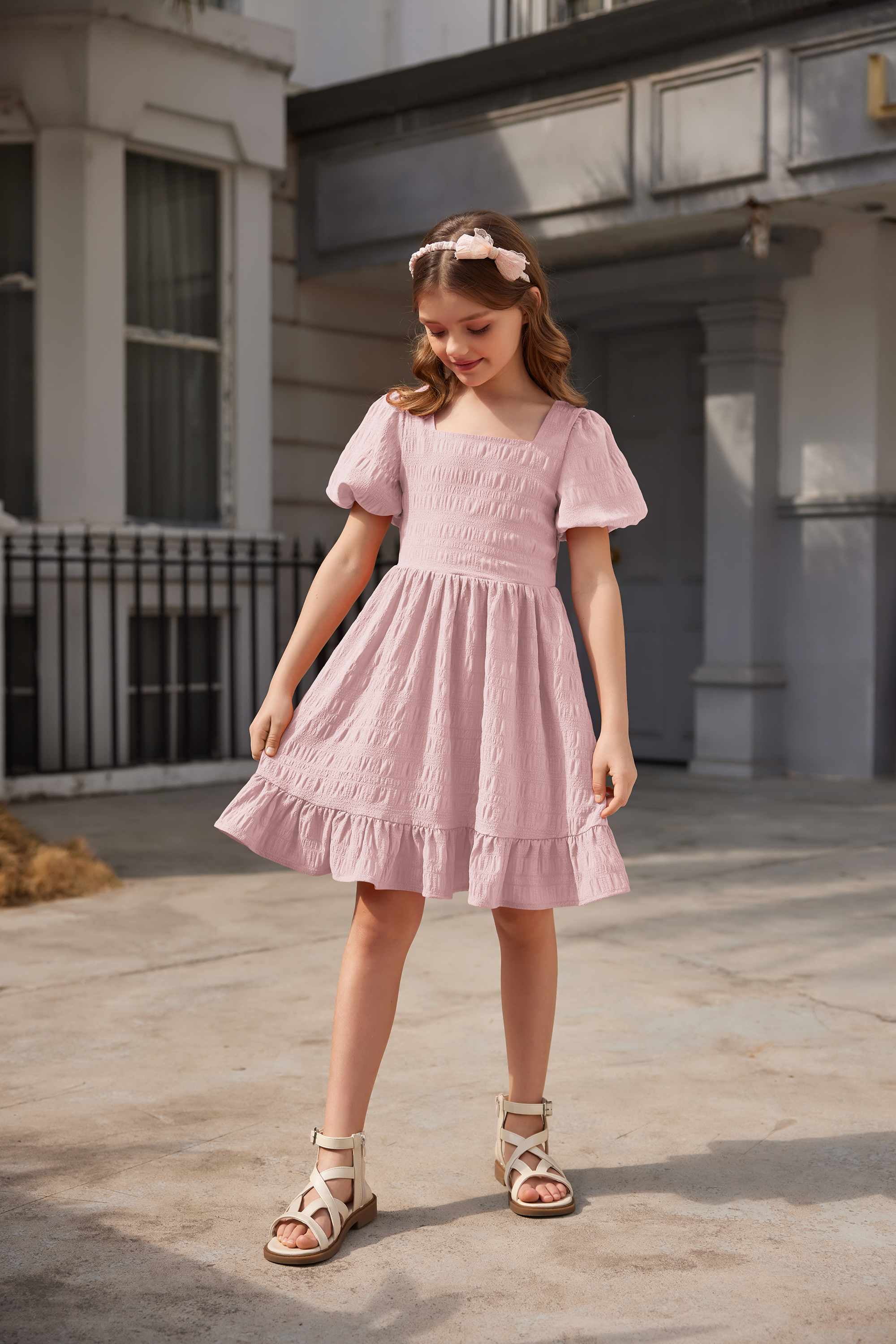 Arshiner Tween Girls Dresses Summer Semi-Formal Party Puff Sleeve Cut ...