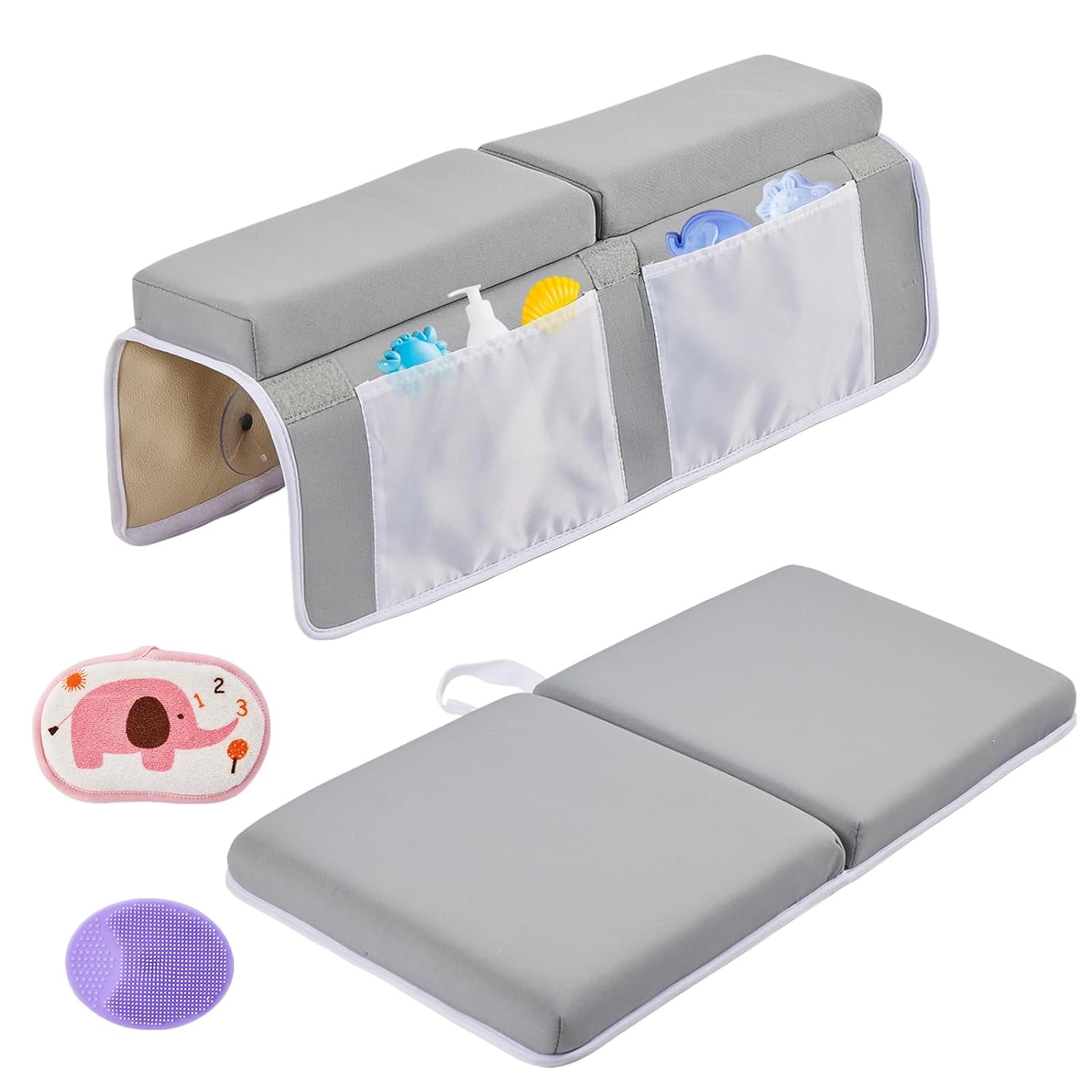 Arsny Baby Bath Kneeler And Elbow Rest Pad Set - Memory Foam Baby Bath Pad With Bath Toys ...