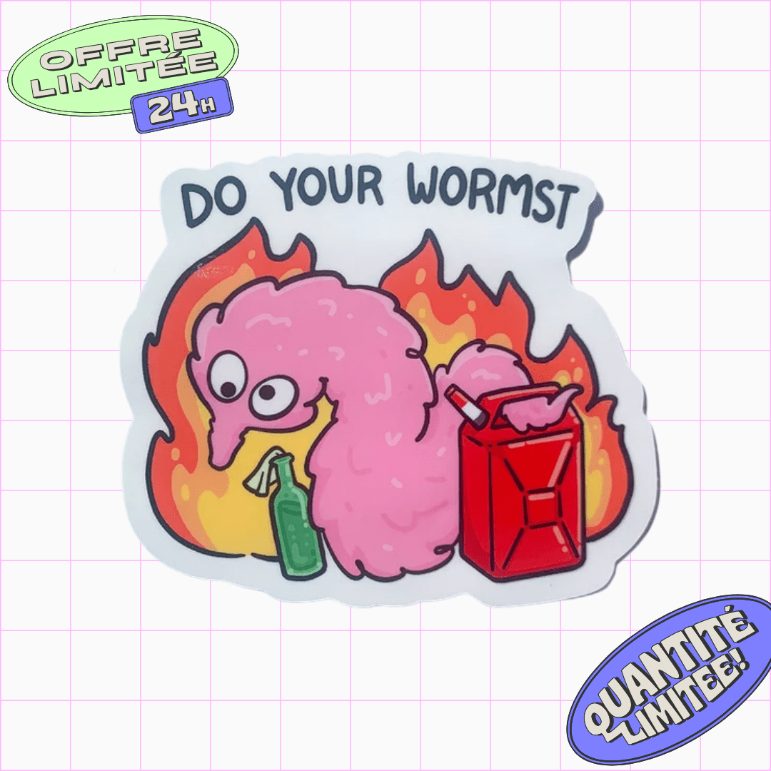 Arson Worm on a String Sticker | Funny Crime Chaotic Joke Design | 90s ...
