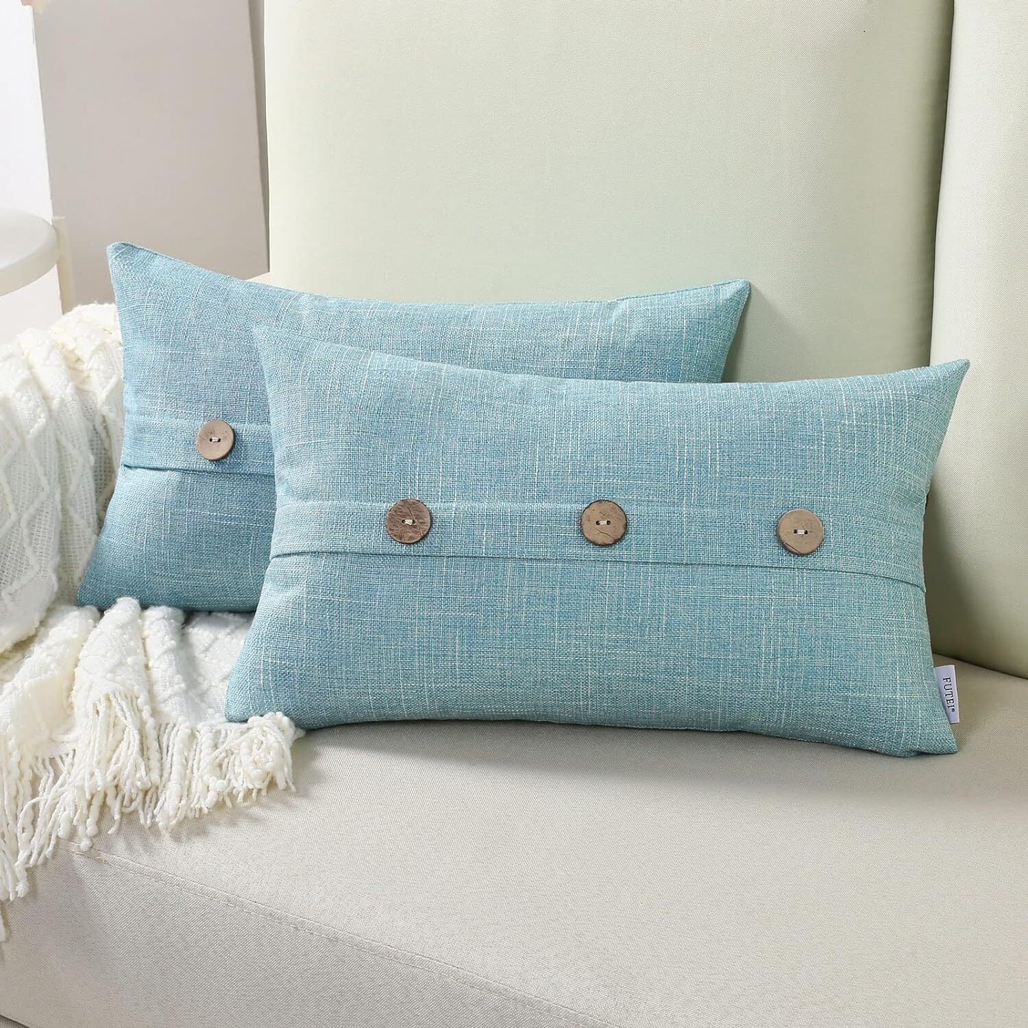 Arsvit Light Blue Linen Decorative Throw Pillow Covers 12x20 Inch Set ...