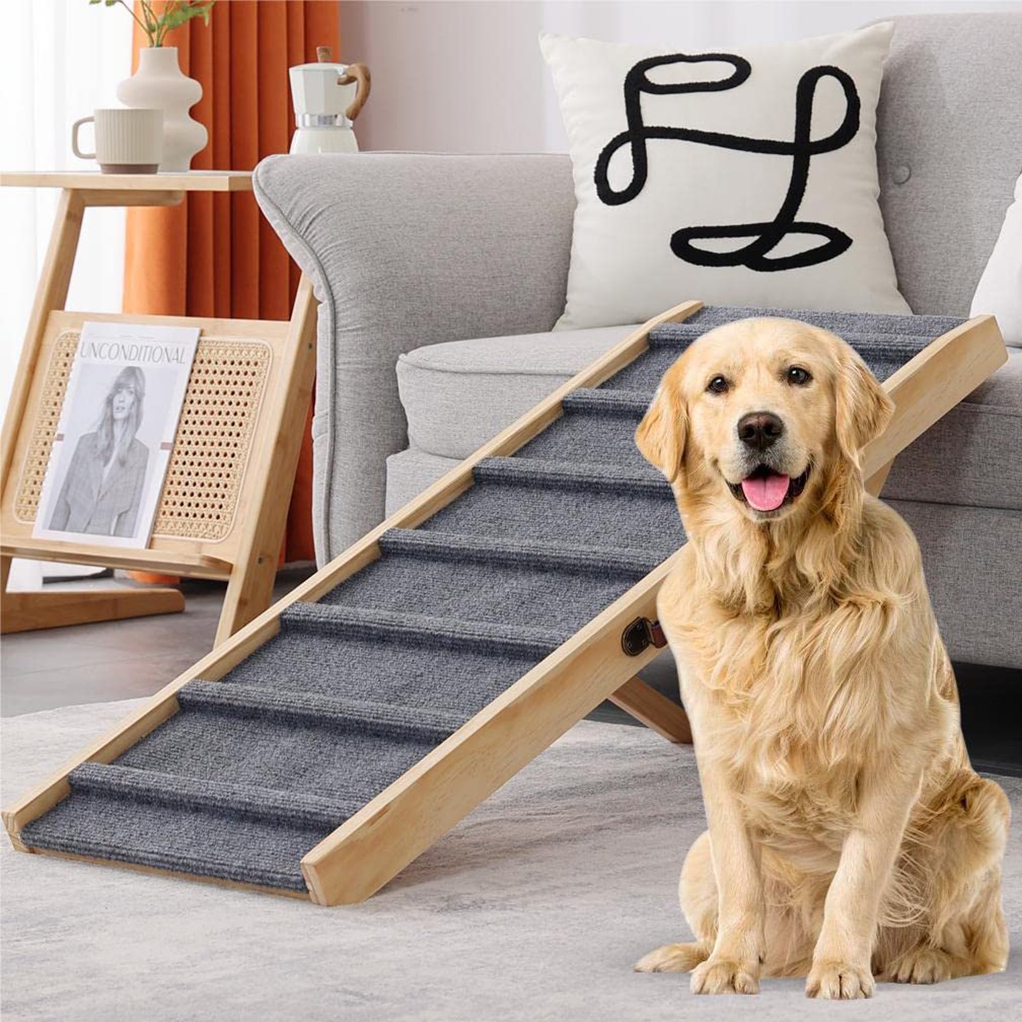Arsvita Large Dog Pet Ramp for Bed Car Couch Stairs, Ramp for Dog Get ...