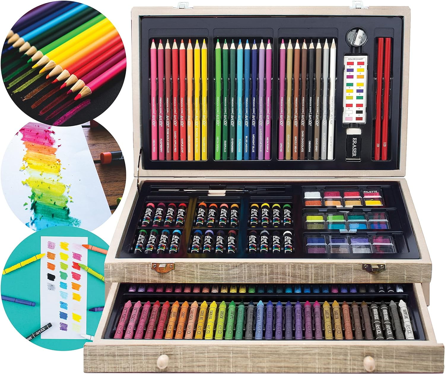 Art 101 Doodle and Color 142 Pc Art Set in a Wood Carrying Case ...