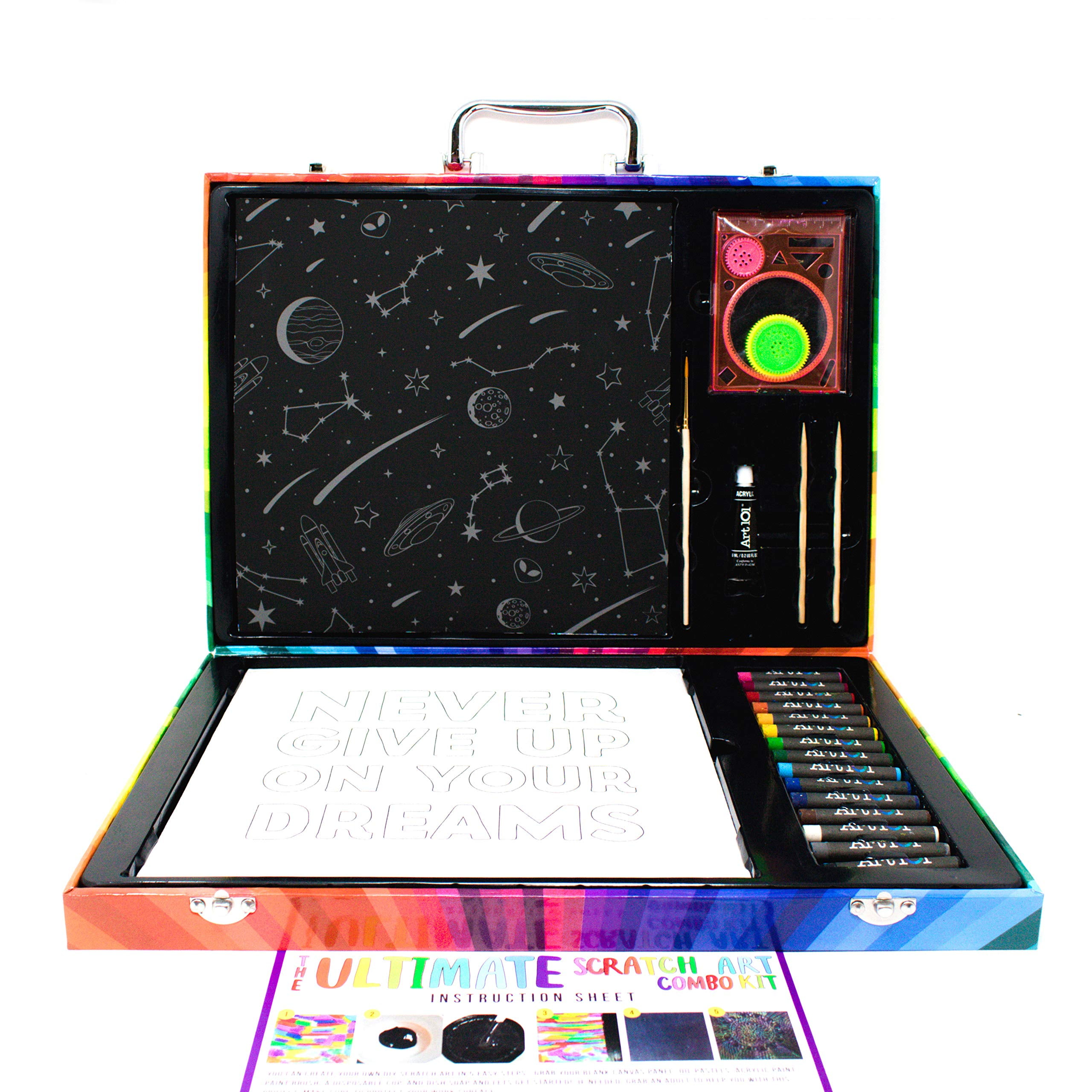 Art 101 USA Ultimate Scratch Art Combo Kit with 41 Pieces in a Colorful Carrying Case, Multi C68 ...