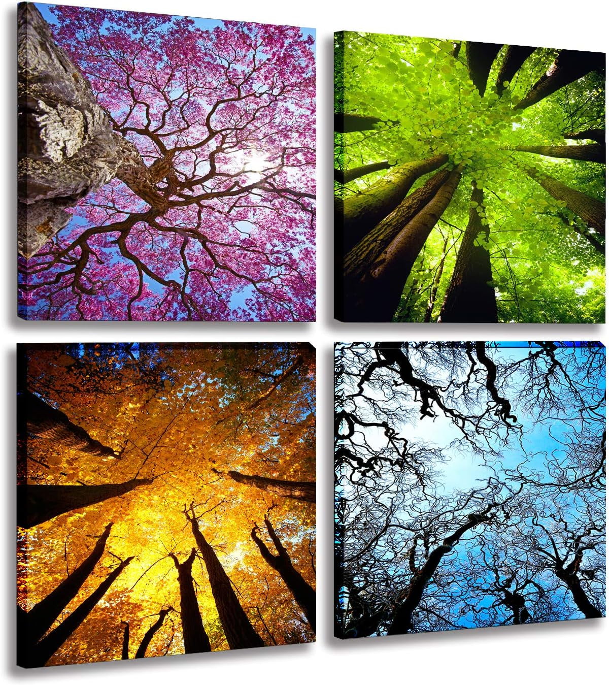 Art 4 Panels Canvas Wall Art Spring Summer Autumn Winter Four Seasons Landscape Color Tree ...