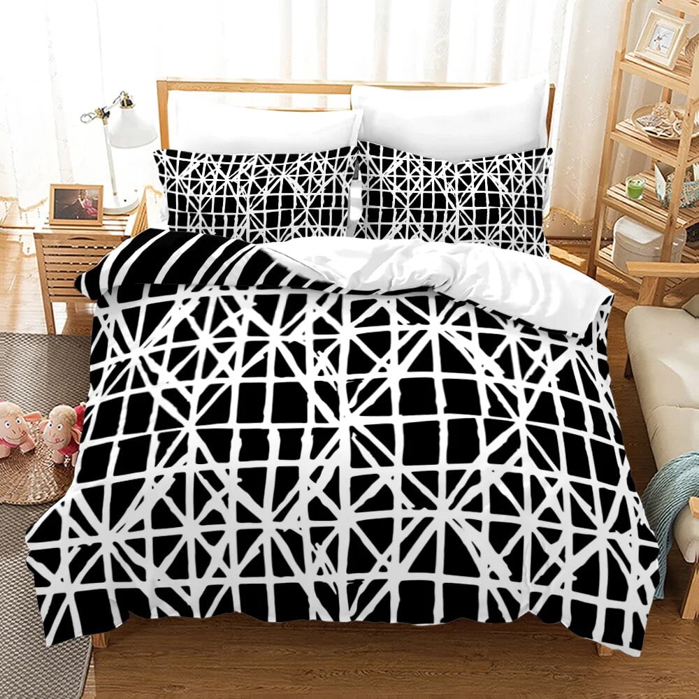 Art Abstract Duvet Cover Set King Size Grey and White Stripe Pattern ...