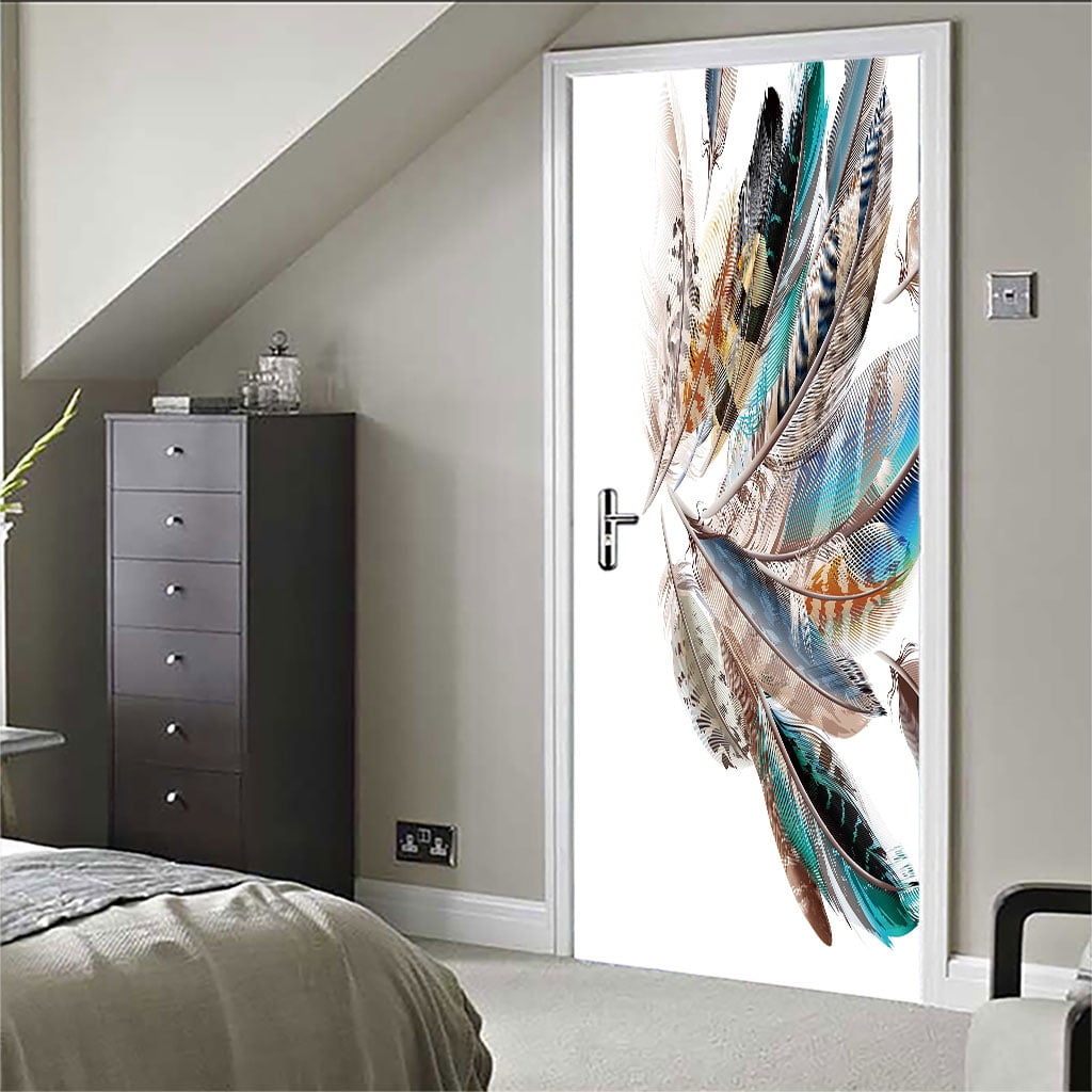Art Abstract Feather Pattern Door Sticker Removable Kitchen ...