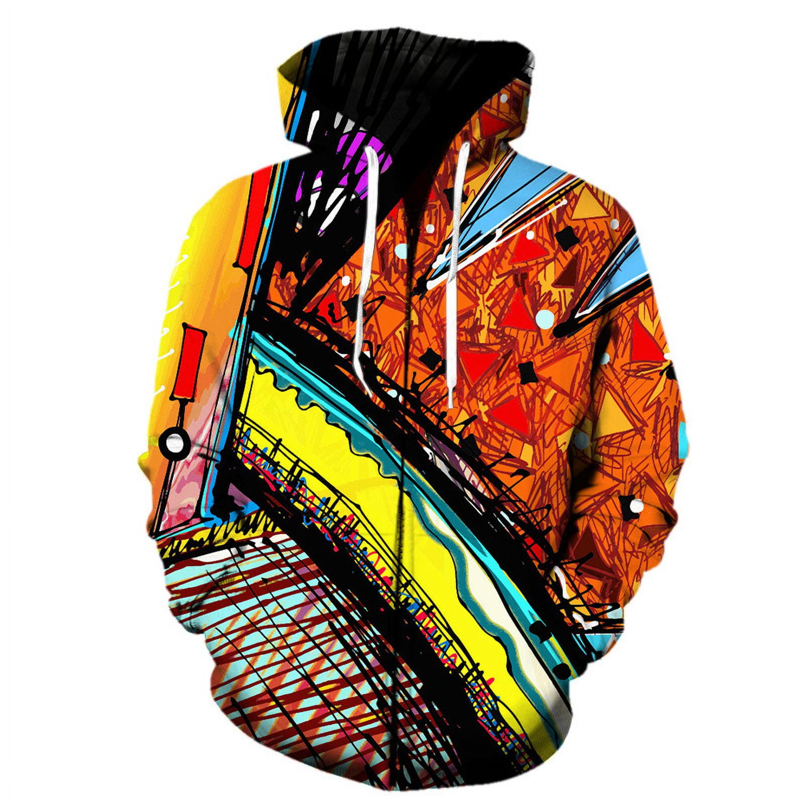 Art Abstract Pattern Zipper Hoodie For Men Colorful Geometric 3D Print ...