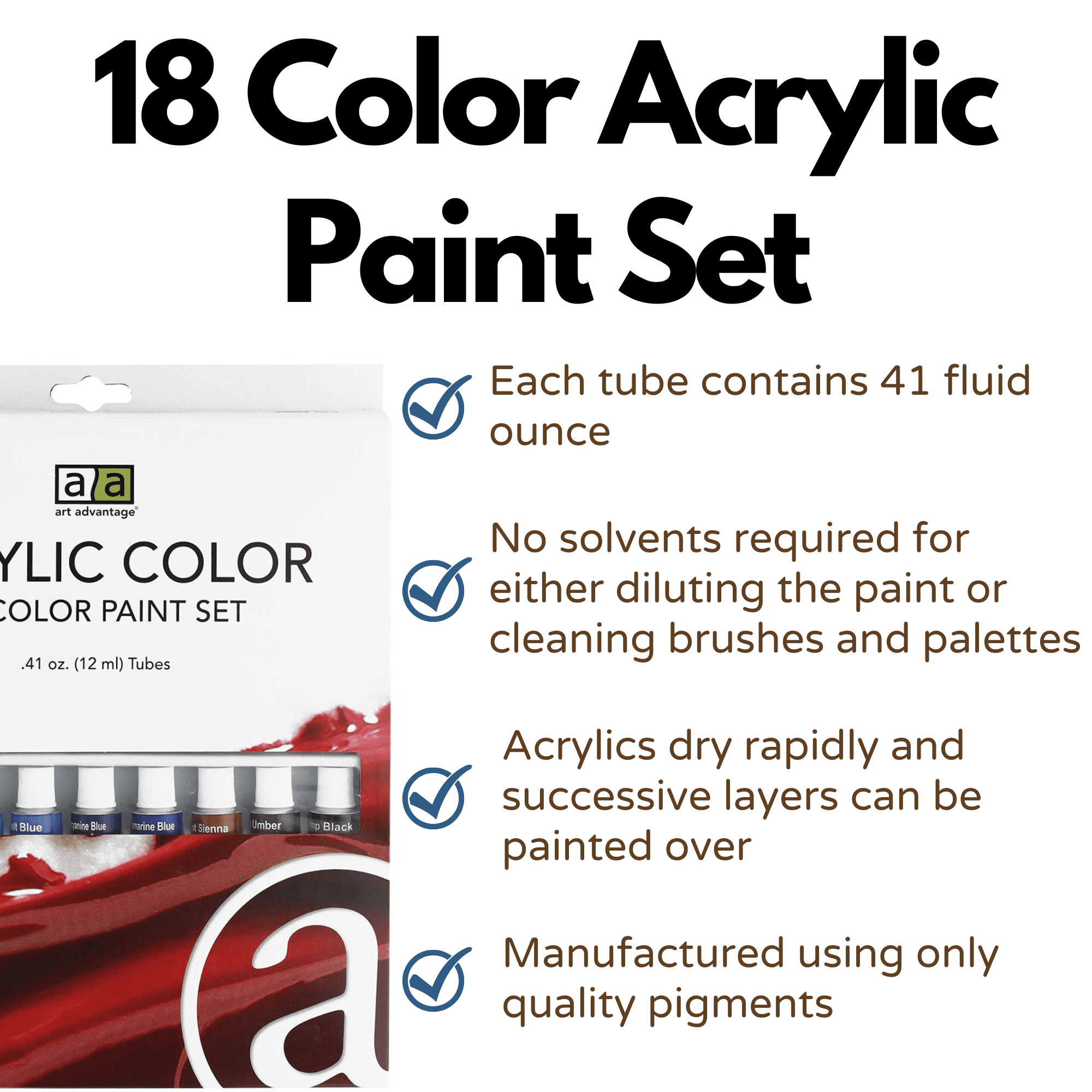 Art Advantage Paint Set Acrylic .41oz18Color w/Box - Walmart.com