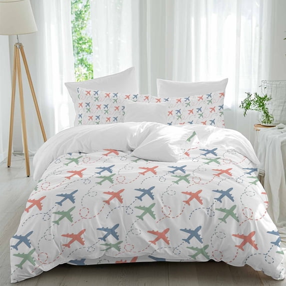Art Aircraft 4 Piece Duvet Cover Set Queen Size Blue Green Orange ...