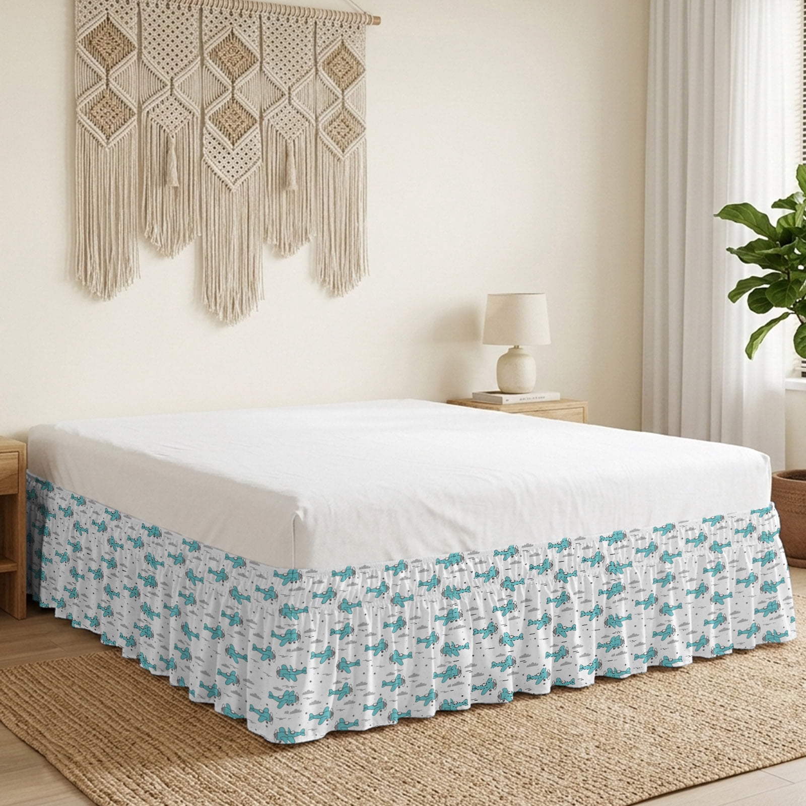 Art Aircraft Bed Skirt Bed Skirts Queen Size 16 Inch Drop, Blue Cartoon ...
