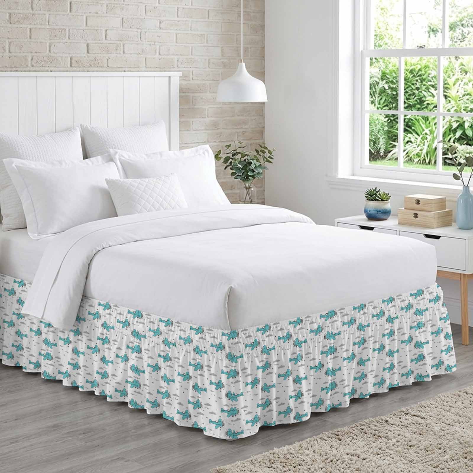 Art Aircraft Bed Skirt Queen Size 16 Inch Drop, Blue Cartoon Airplane ...