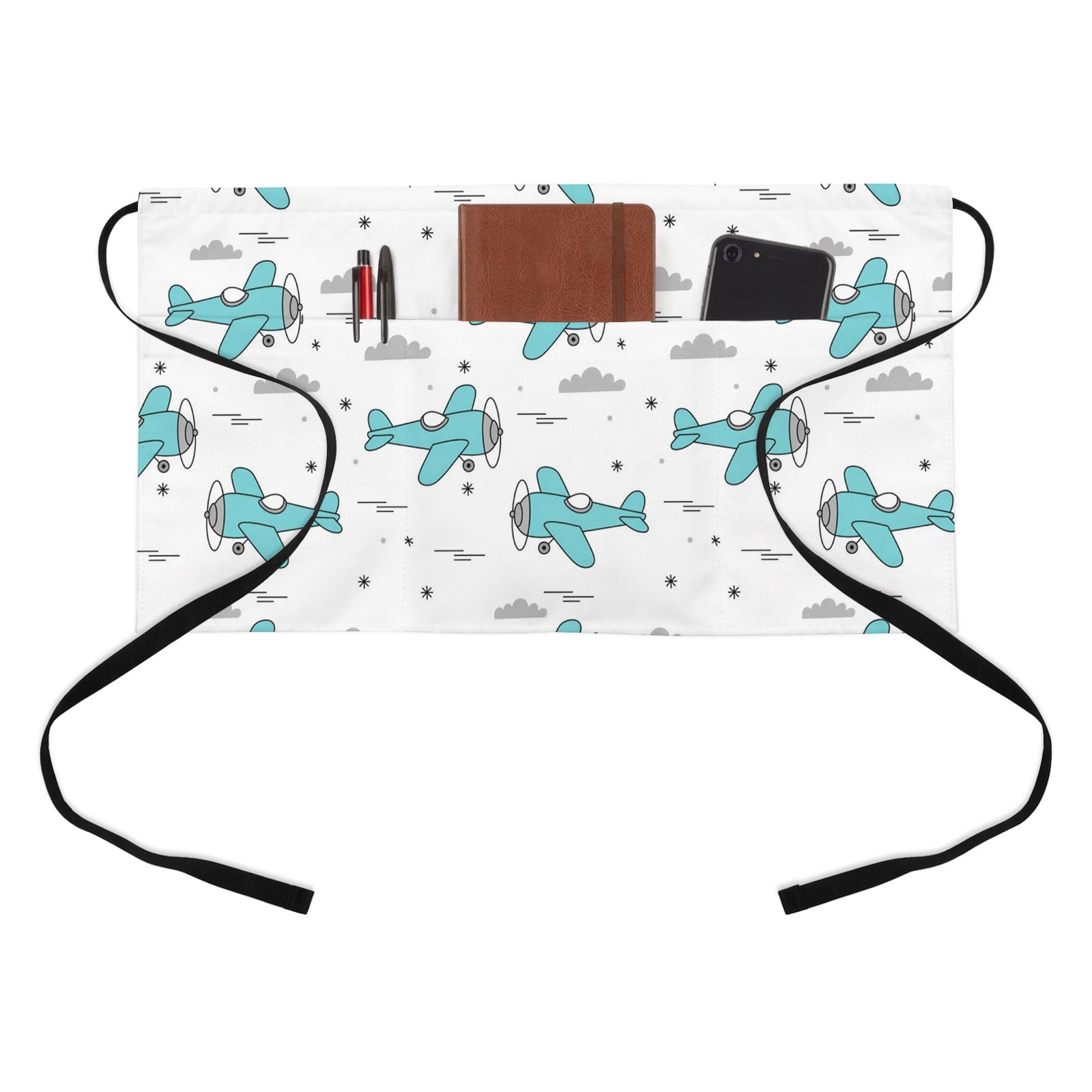 Art Aircraft Kitchen Restaurant Half Waist Apron, Blue Cartoon Airplane ...