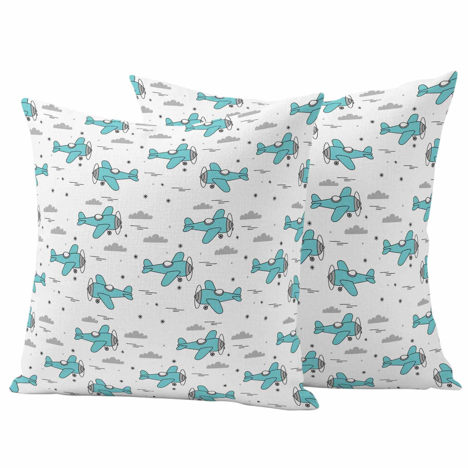 Art Aircraft Outdoor Pillow Covers Set of 2 Blue Cartoon Airplane Gray ...