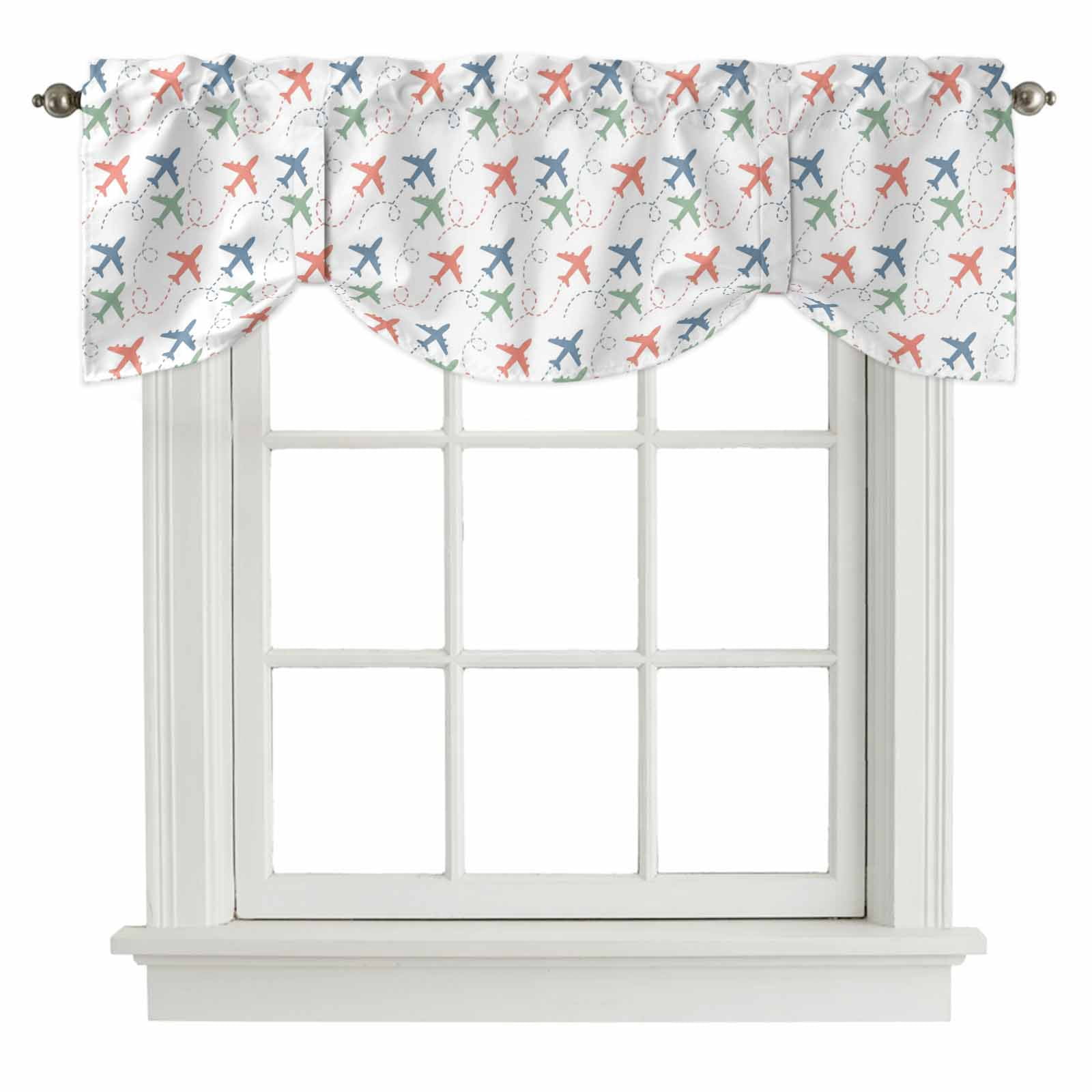 Art Aircraft Tie Up Valance Curtains Blue Green Orange Cartoon Airplane ...
