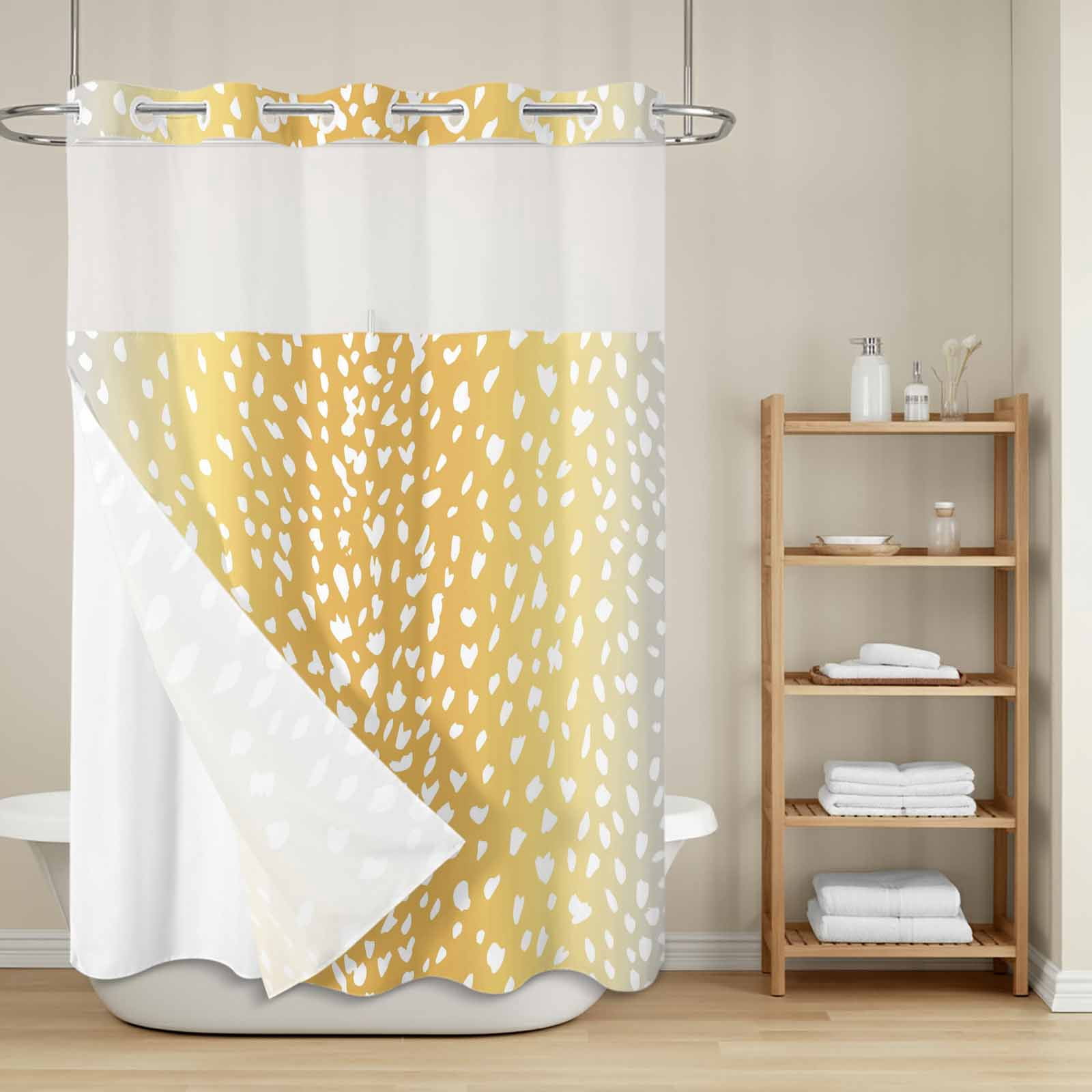Art Amber Gold No Hook Shower Curtain with Snap in Liner, Vintage White ...