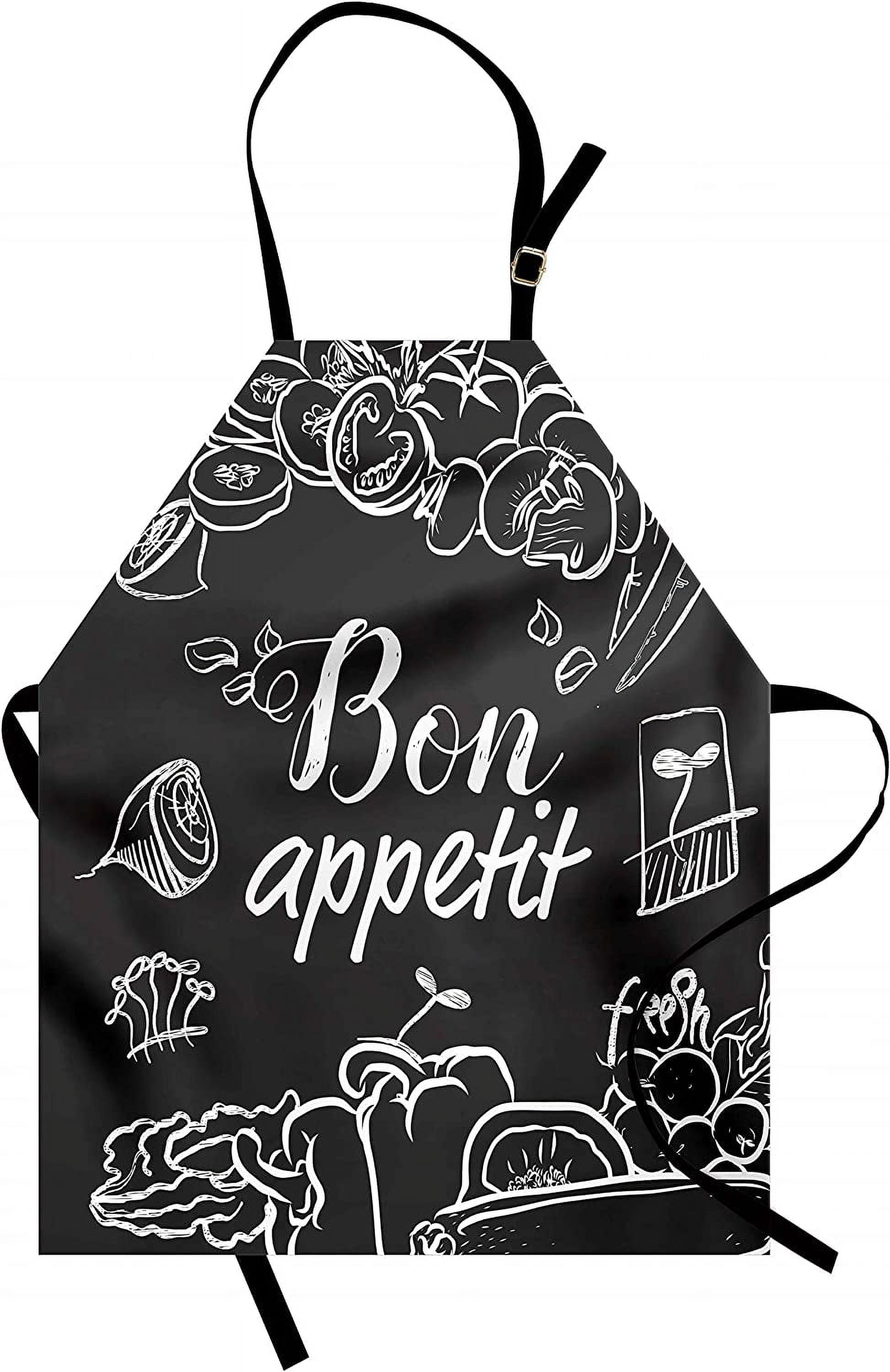 Art Apron, Chalk Sketch on Dark Toned Background Hand Drawn Fruits and ...