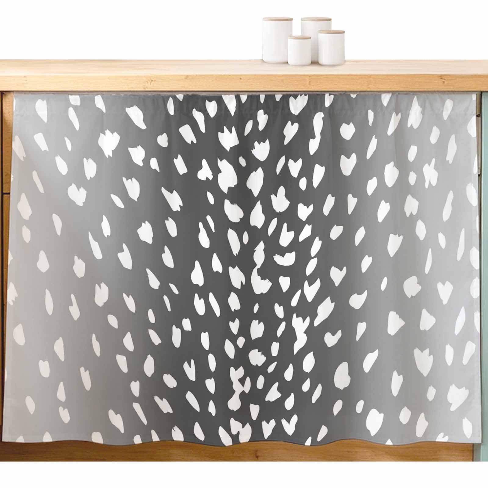 Art Ash Gray Cabinet Curtains 10"W x 11"L, Vintage White Polka Dots ...