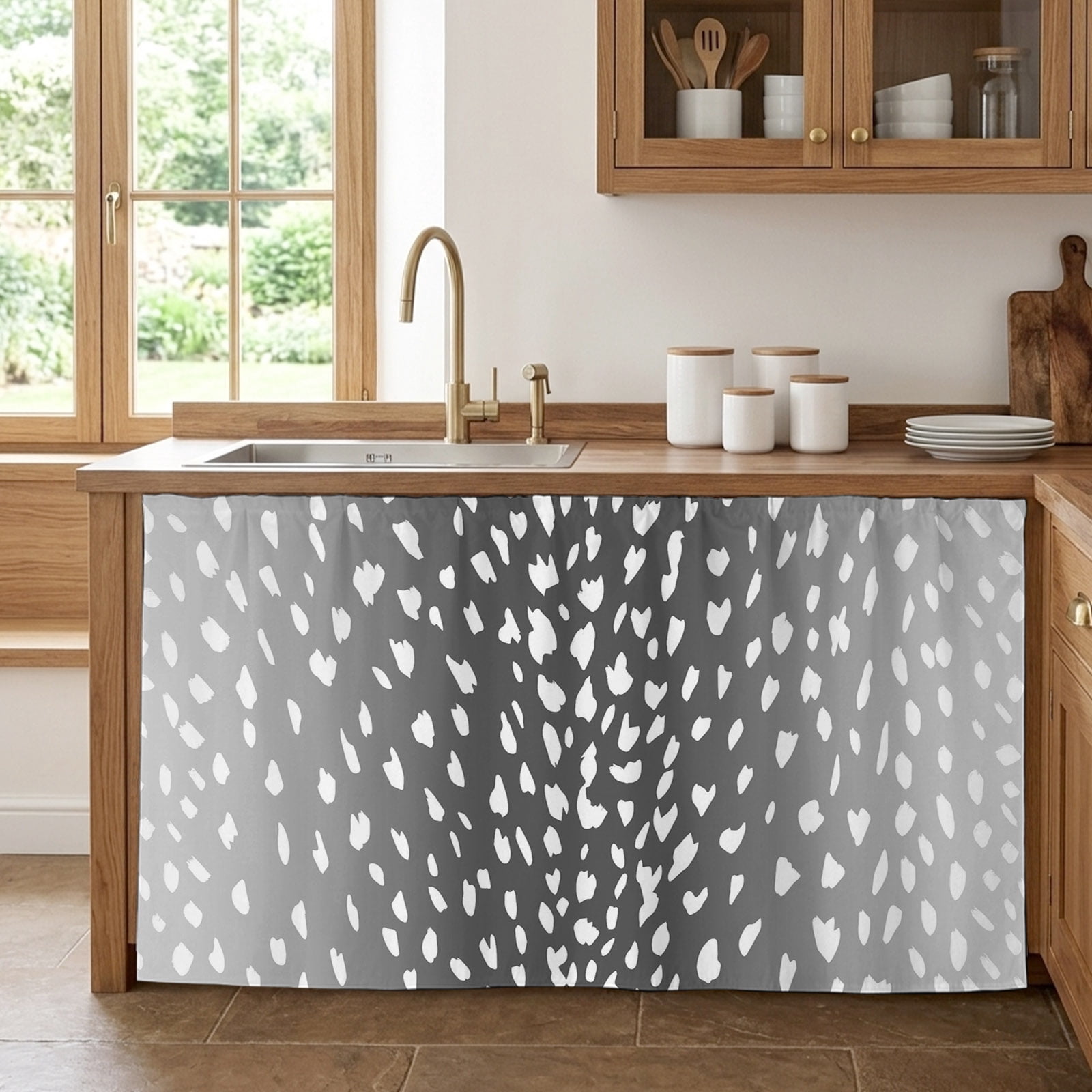Art Ash Gray Cabinet Curtains for Kitchen 28"Wx51"L, Vintage White ...
