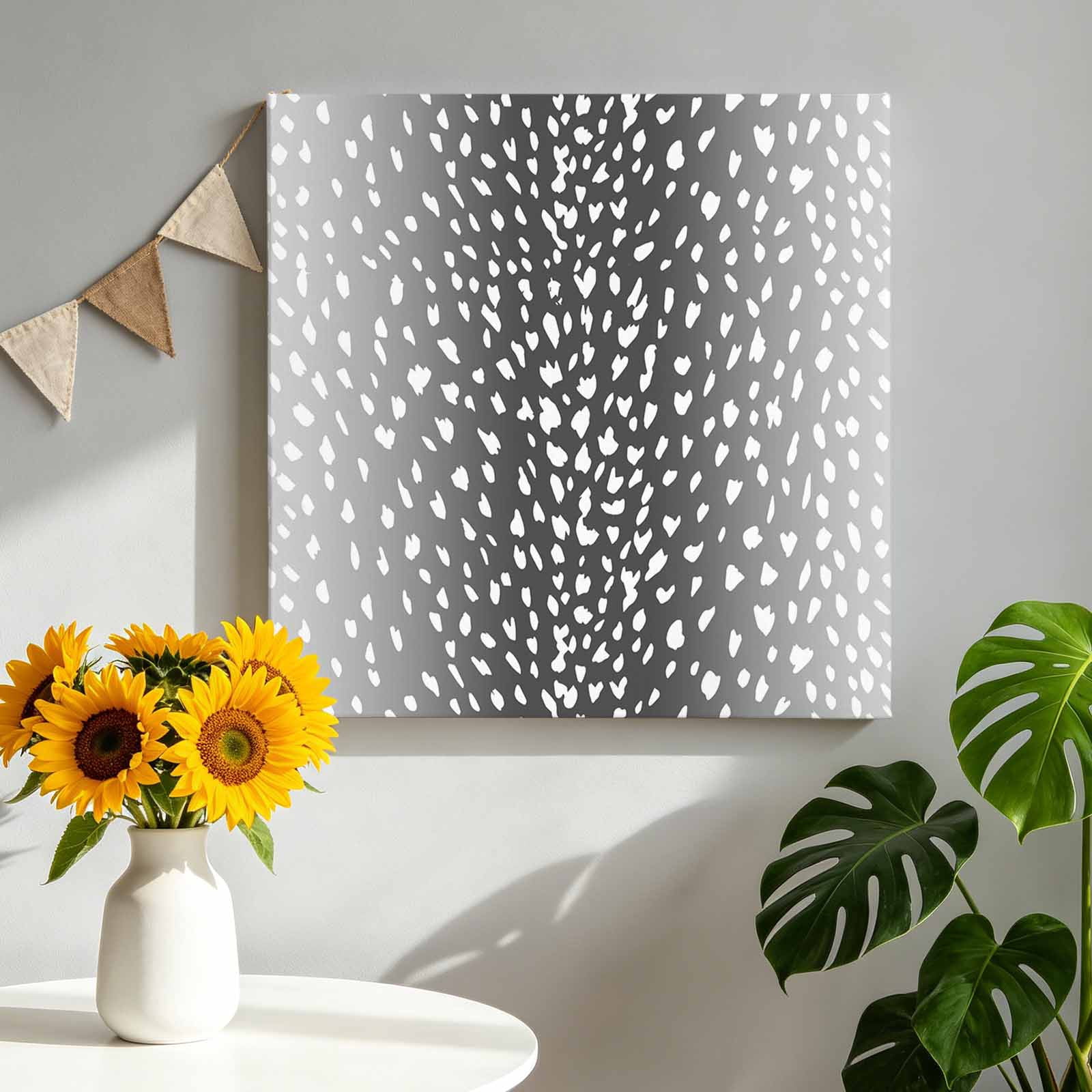 Art Ash Gray Canvas Wall Art for Living Room, Vintage White Polka Dots ...