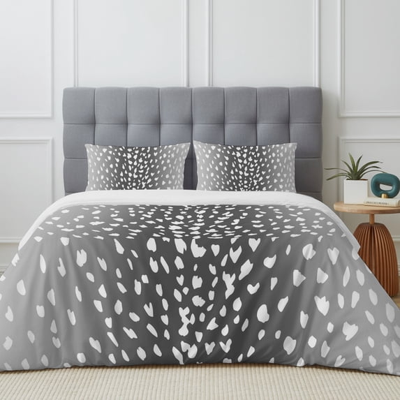Art Ash Gray Duvet Cover Set Queen Size, Vintage White Polka Dots Gray ...