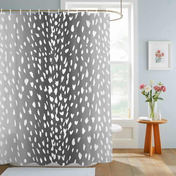 Art Ash Gray Shower Curtain, Vintage White Polka Dots Gray Ombre ...