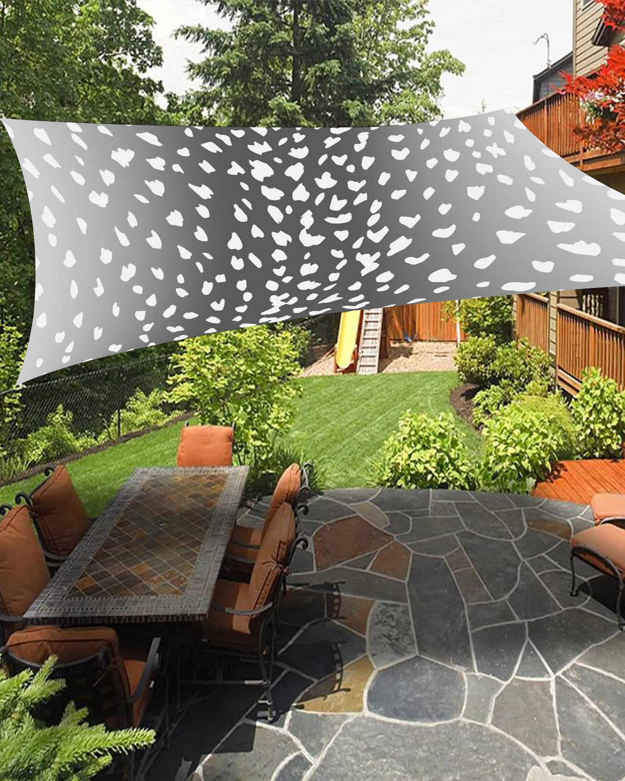 Art Ash Gray Sun Shade Sail 12'X16' Vintage White Polka Dots Gray Ombre ...
