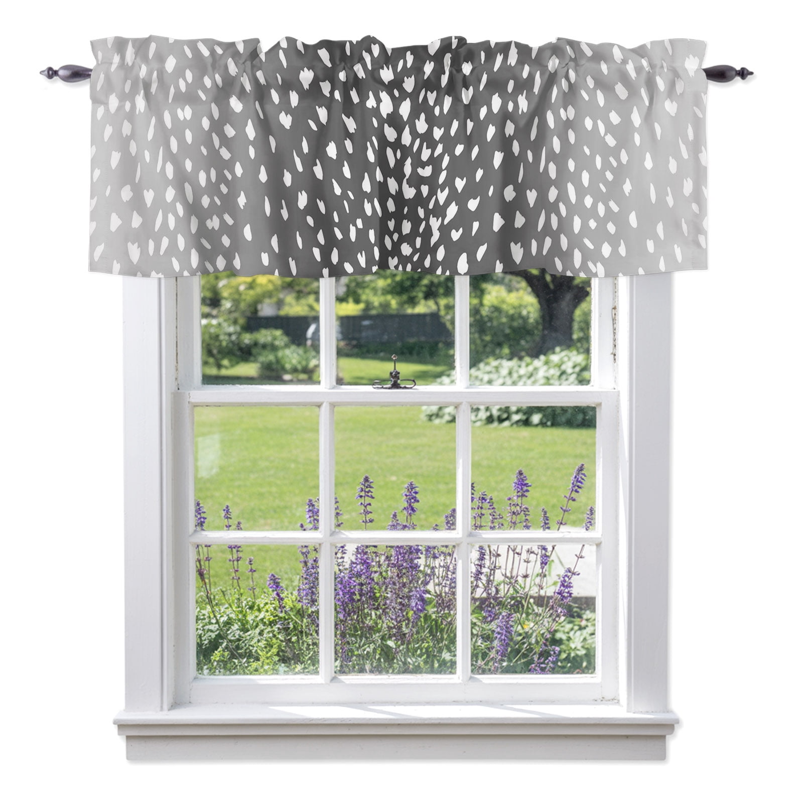 Art Ash Gray Valance Curtain 1 Panel, Vintage White Polka Dots Gray ...