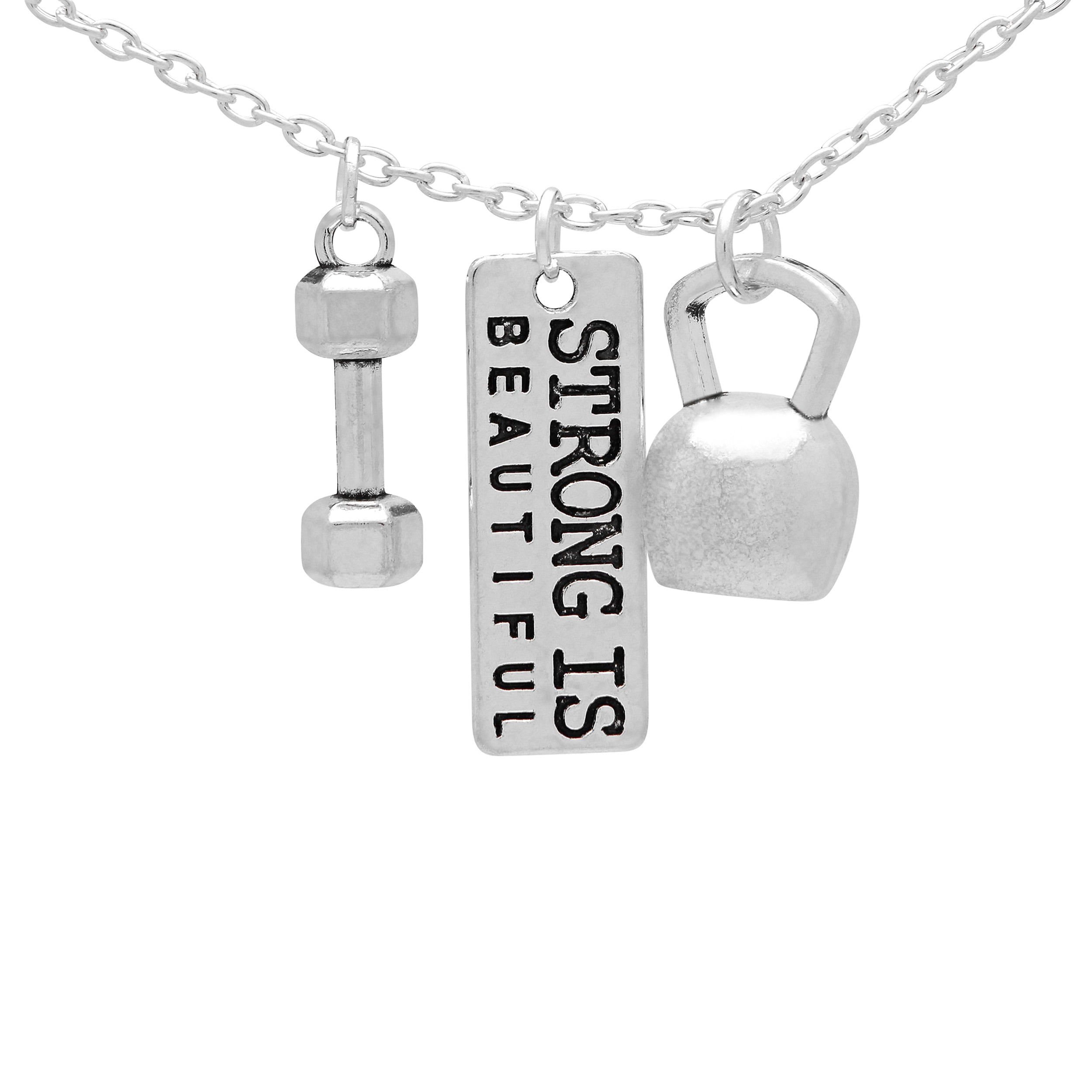 Art Attack Strong Is Beautiful Workout Gym Necklace with Barbell ...
