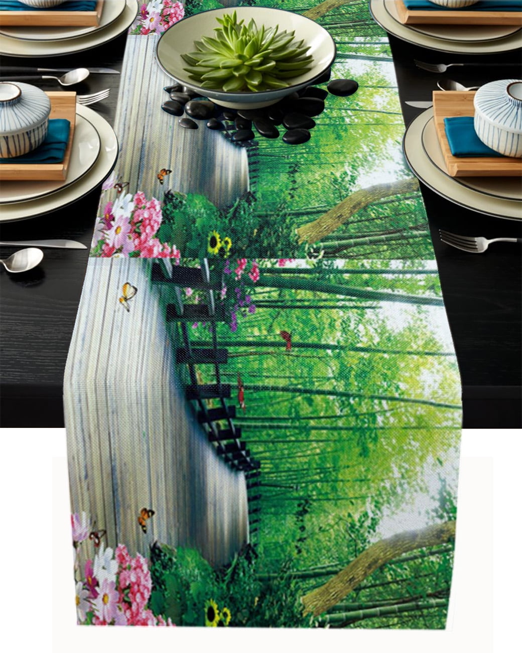 Art Bamboo Branch Pavilion Table Runner Kitchen r Tablecloth Placemat ...