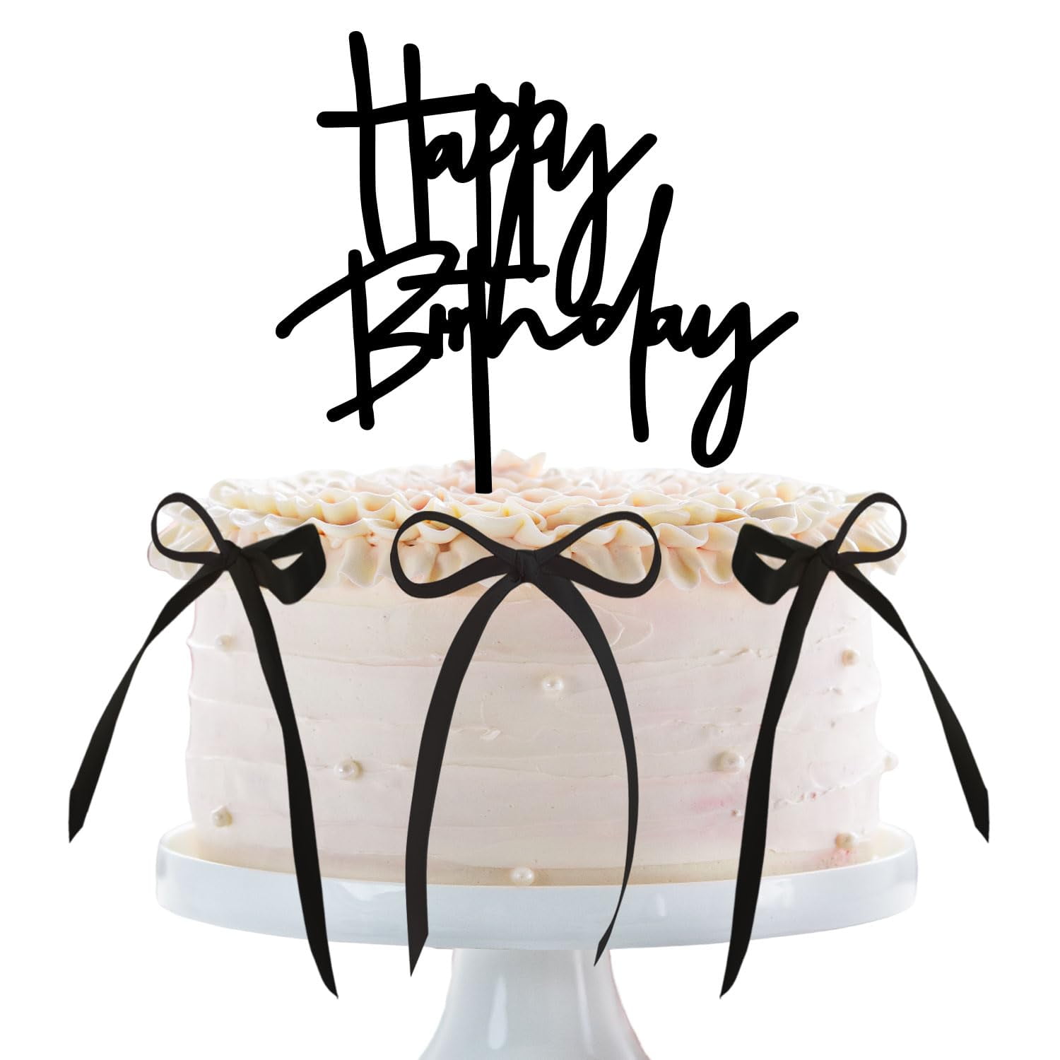 Black Bow Cake FEV6 Toppers With Happy Birthday Sign 6 Pcs Ribbons ...