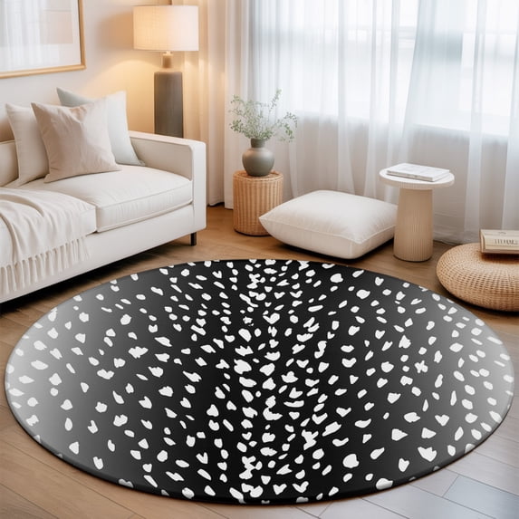 Art Black 3.3' Round Rug for Bedroom Reading Corner, Vintage White ...