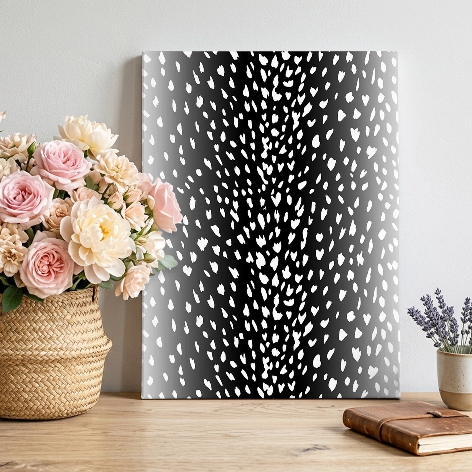 Art Black Canvas Wall Art for Living Room, Vintage White Polka Dots ...