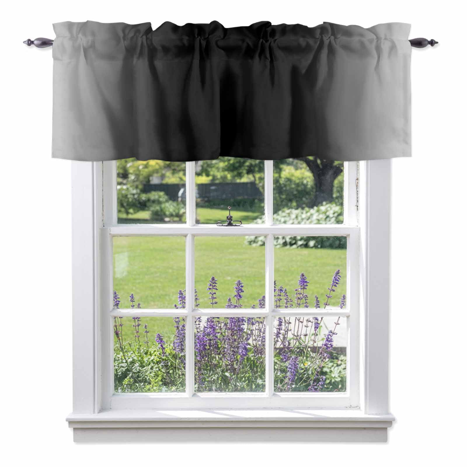 Art Black Valance Curtain 1 Panel, Deep Black Gray Ombre Vintage ...