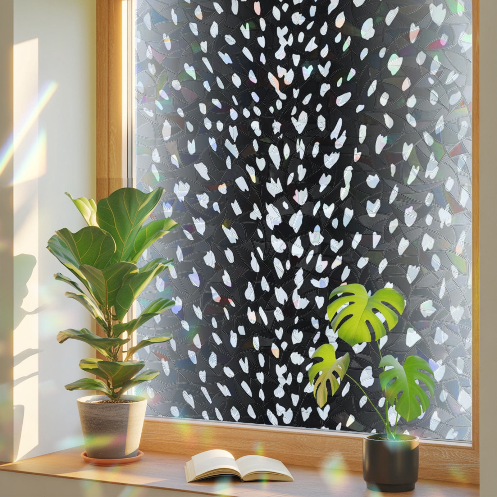 Art Black Window Privacy Film, Vintage White Polka Dots Black Gray ...