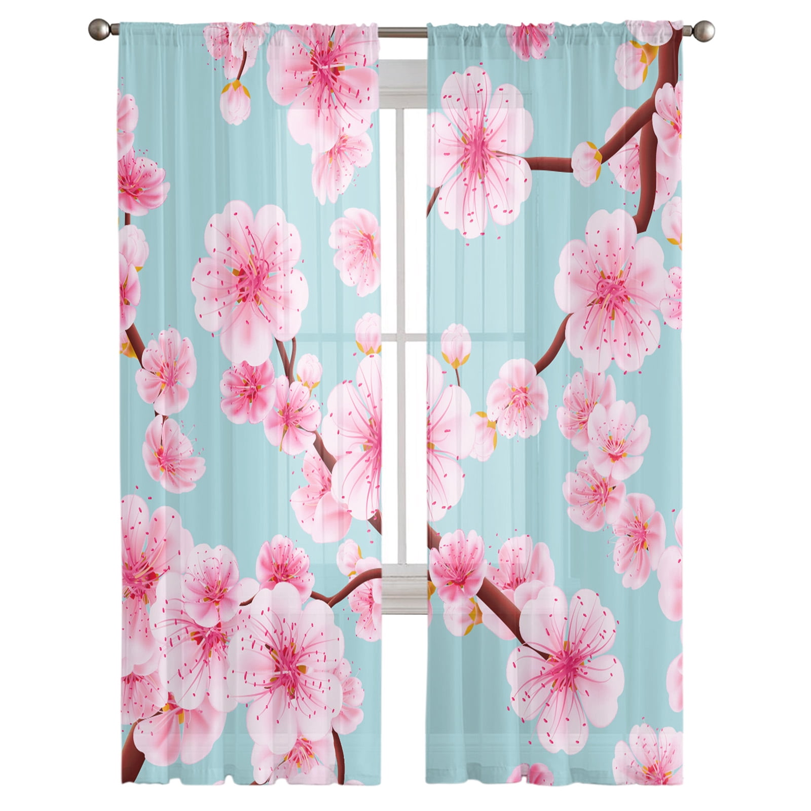 Art Blooms Cherry Blossom Season Sheer Curtain for Living Room Bedroom ...