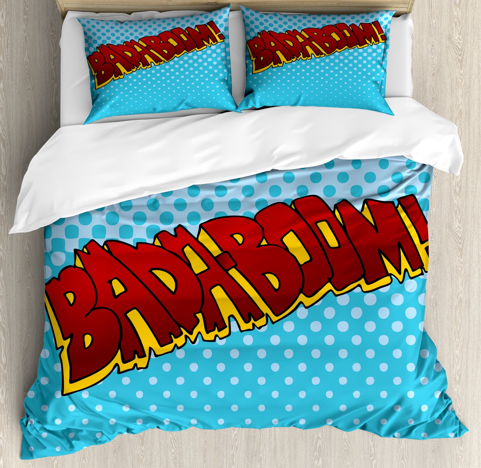 Art Blue Duvet Cover Set, Comic Book Style Sound Effect Related Bada ...