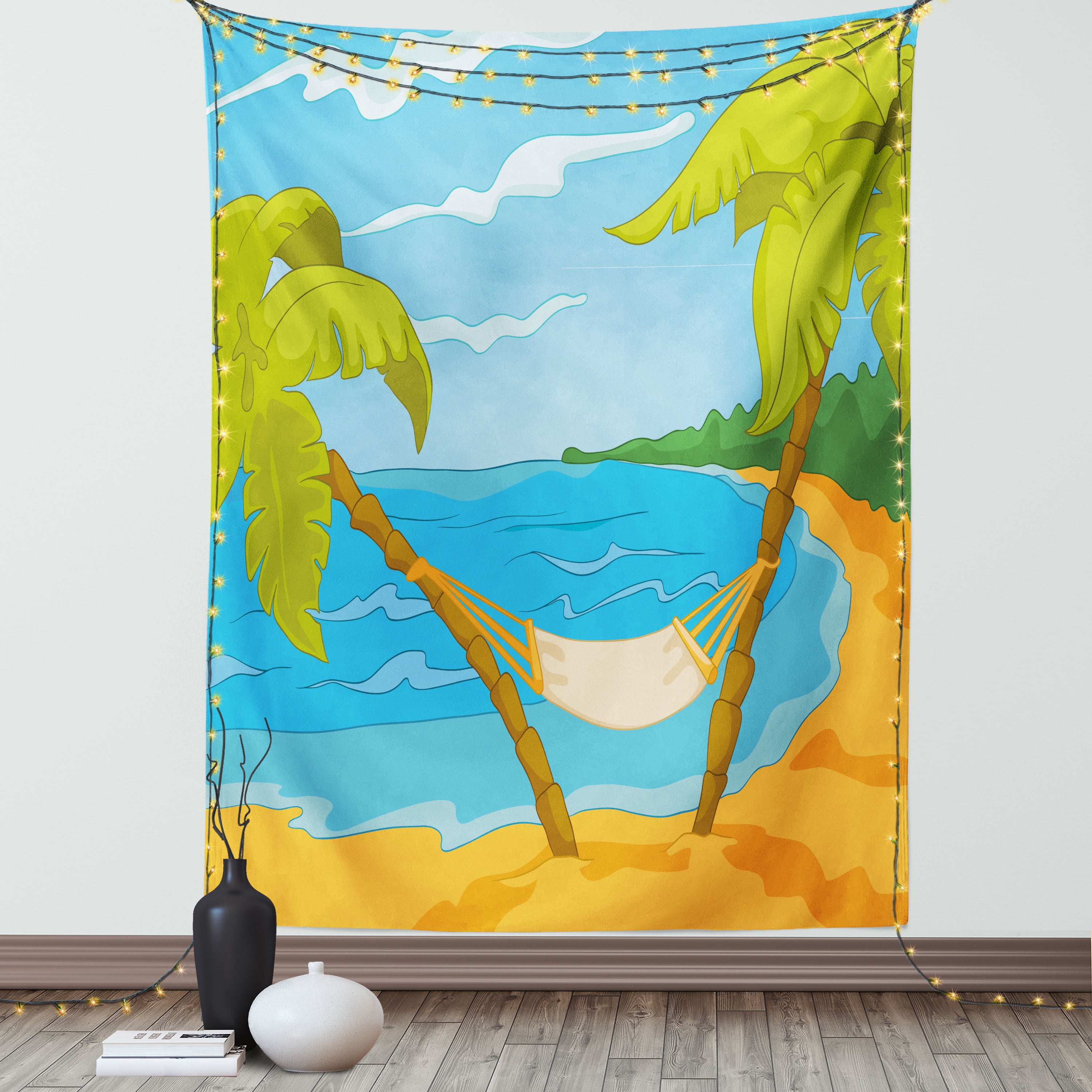 Art Blue Tapestry, Cartoon Animated Tropical Hawaiian Sea Themed ...