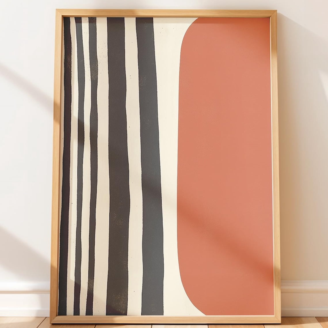 Art Bold Minimalist With Black Stripes Terracotta Mid Century Modern ...