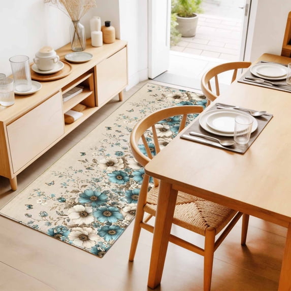 Art Botanical 2'x6' Runner Rug for Hallway Walkway Kitchen Galley, Teal ...