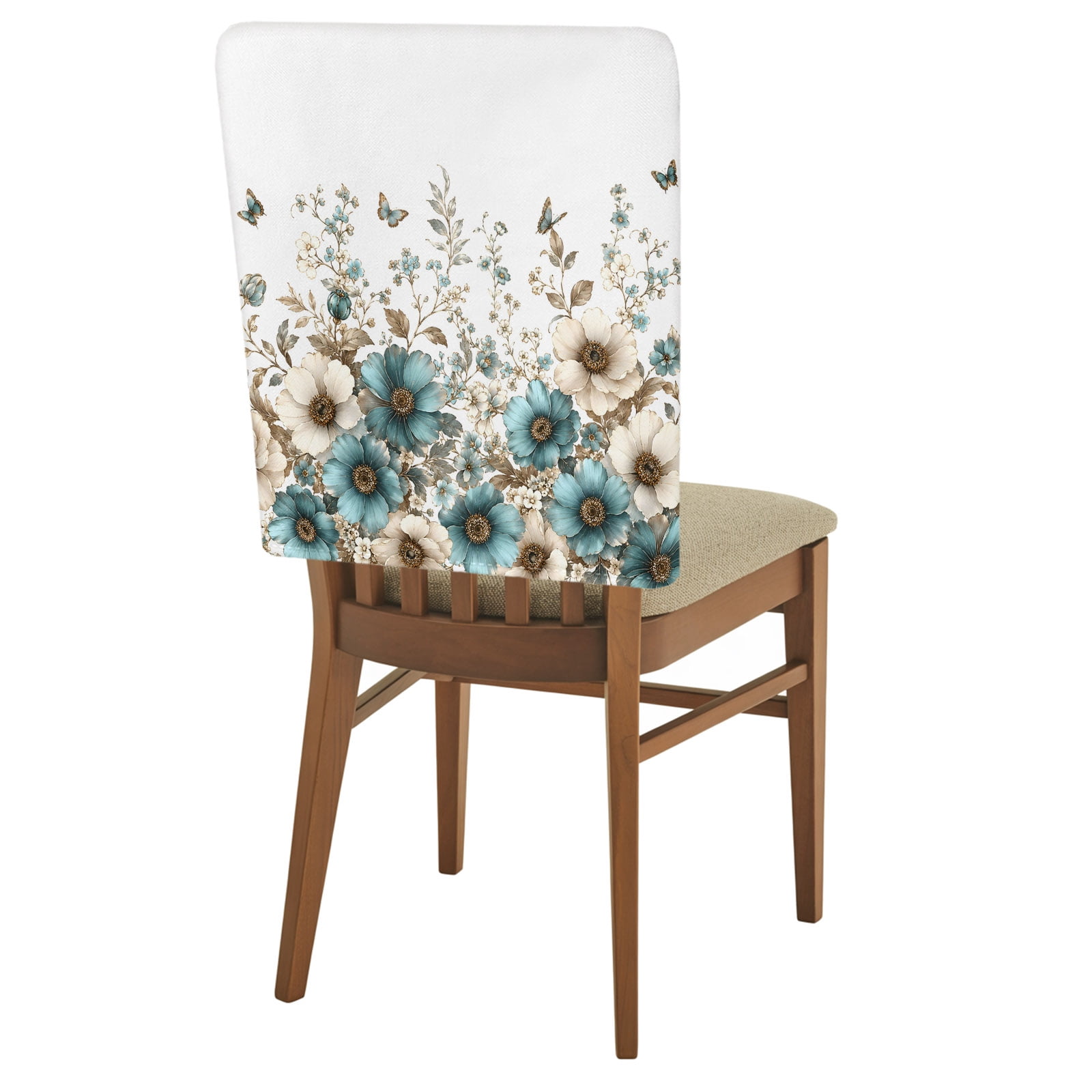 Art Botanical Chair Back Covers Set of 2 Teal Beige Floral Blue ...