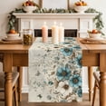 Art Botanical Dining Table Runner, Teal Beige Floral Blue Butterfly ...